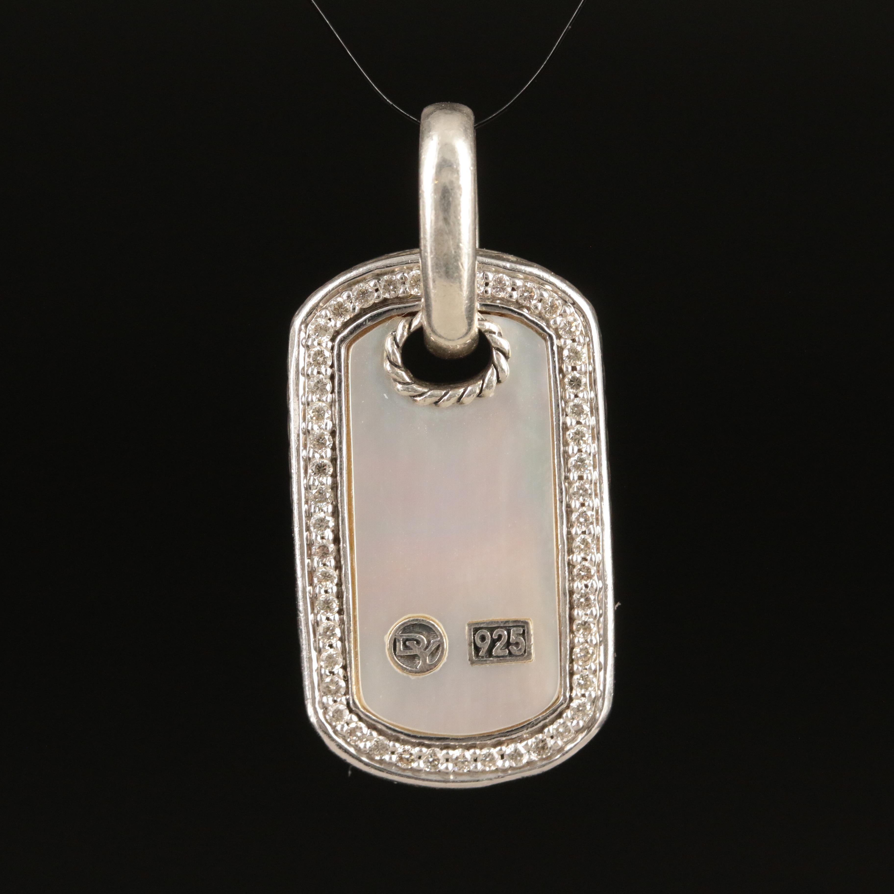 David Yurman Sterling Diamond and Mother-of-Pearl Dog Tag Pendant | EBTH