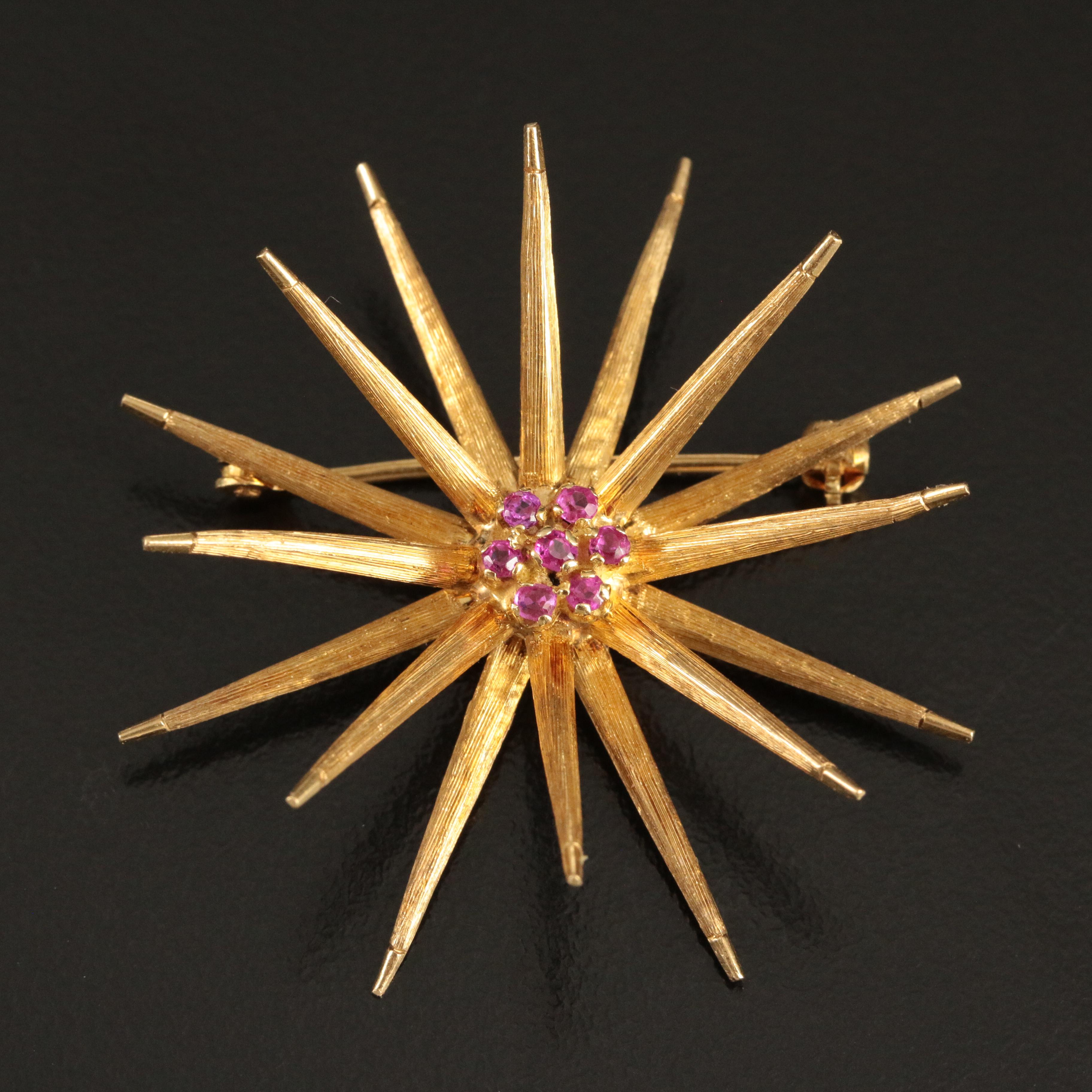 Vintage 18K Ruby Star Burst Brooch | EBTH