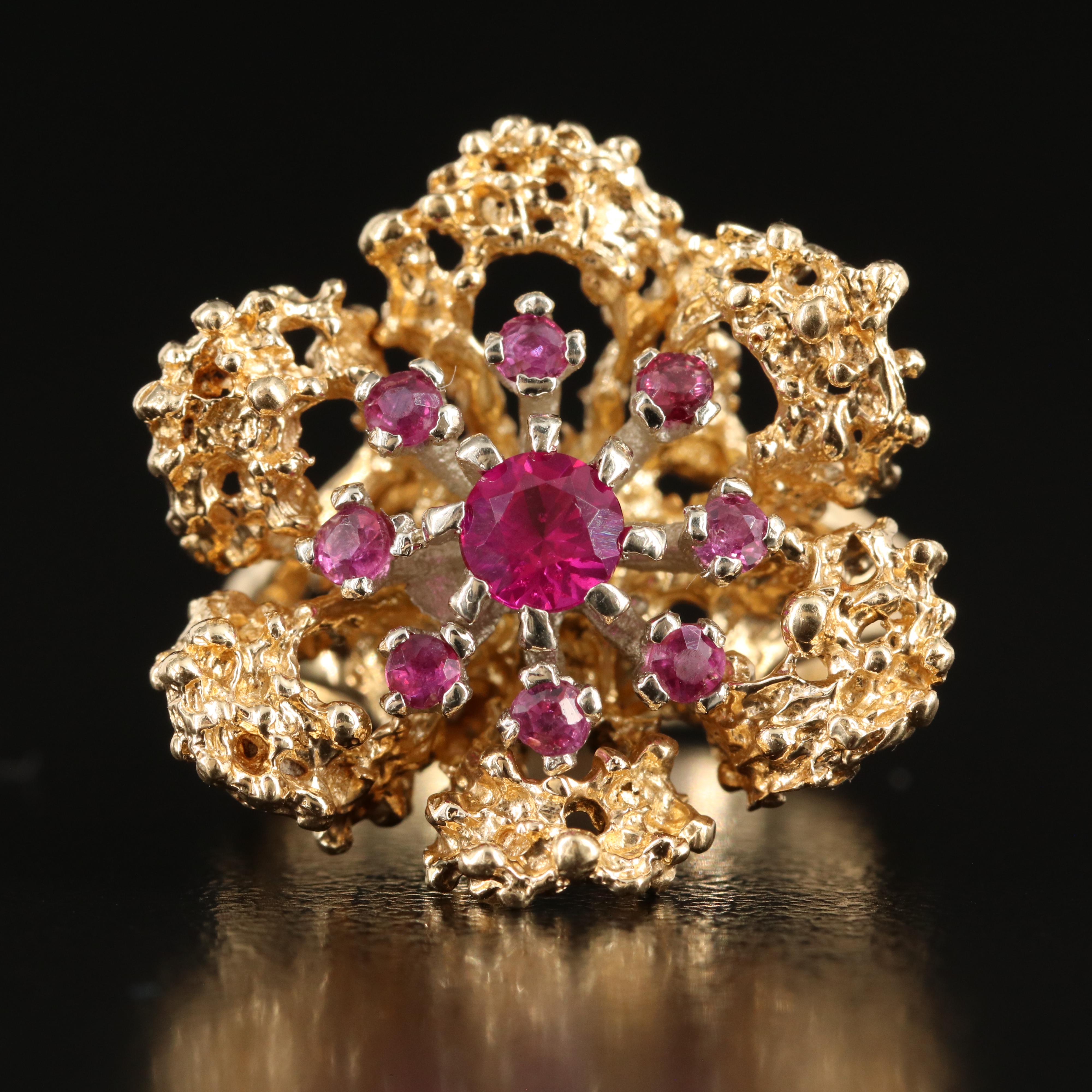 Vintage 14K Ruby Flower Ring | EBTH
