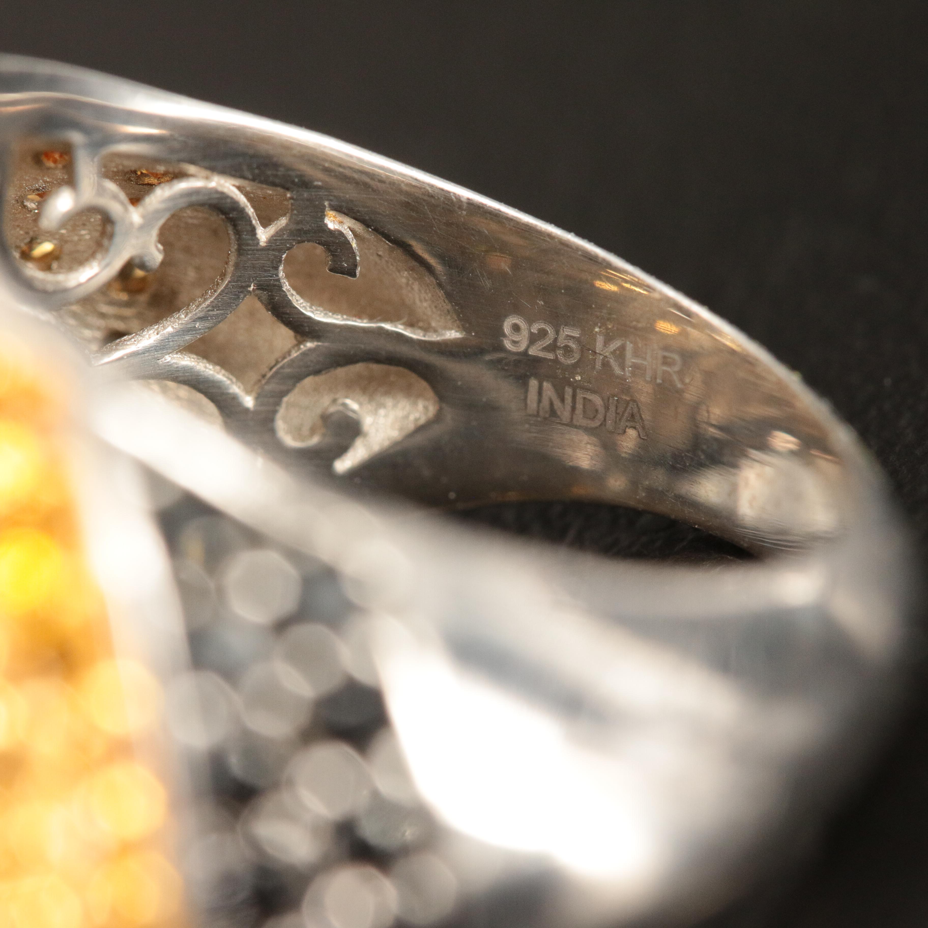 Sterling Citrine and Spinel Swirl Pattern Dome Ring | EBTH