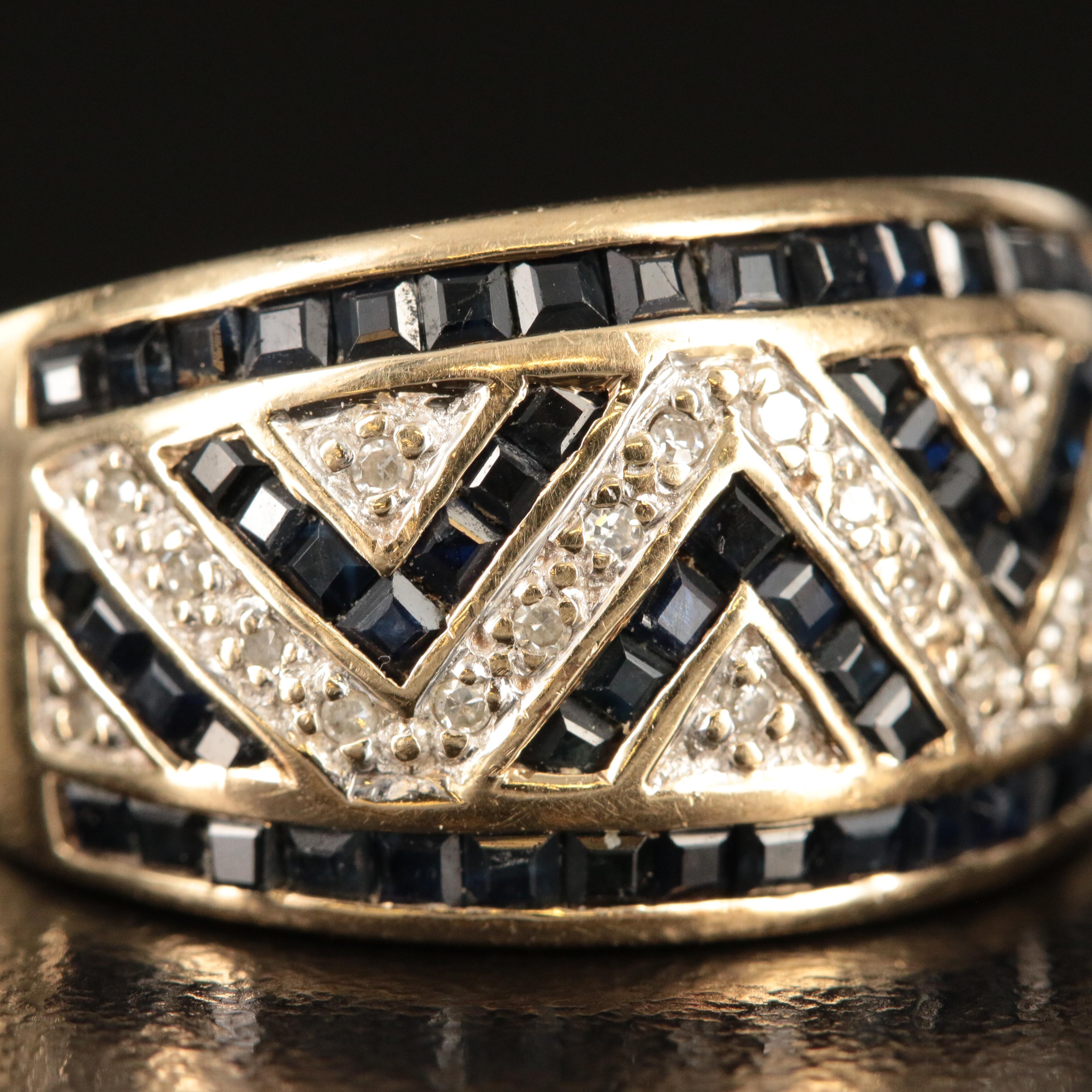 10K Diamond and Sapphire Chevron Patterned Band | EBTH