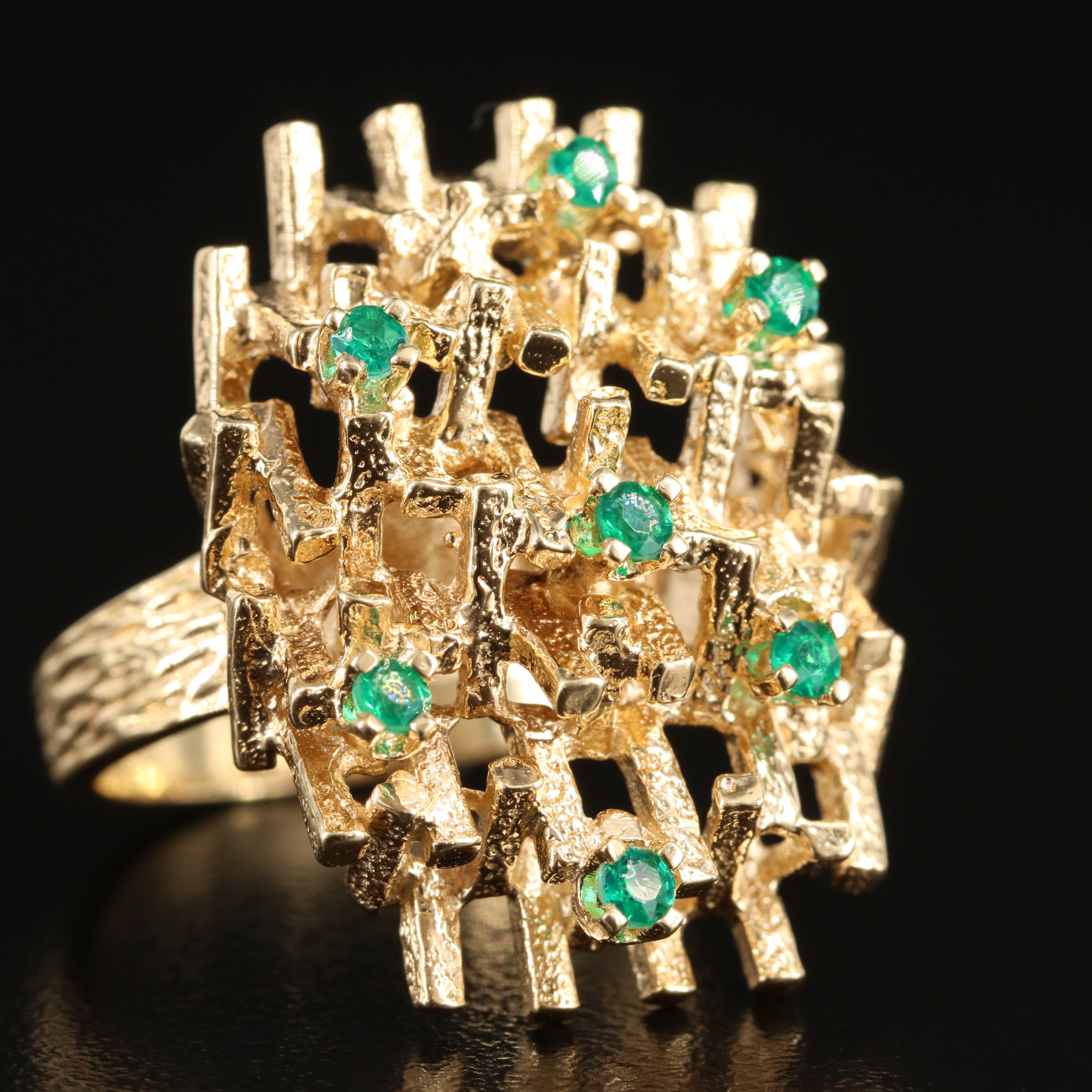 Vintage Brutalist 14K Garnet and Glass Doublet Ring | EBTH