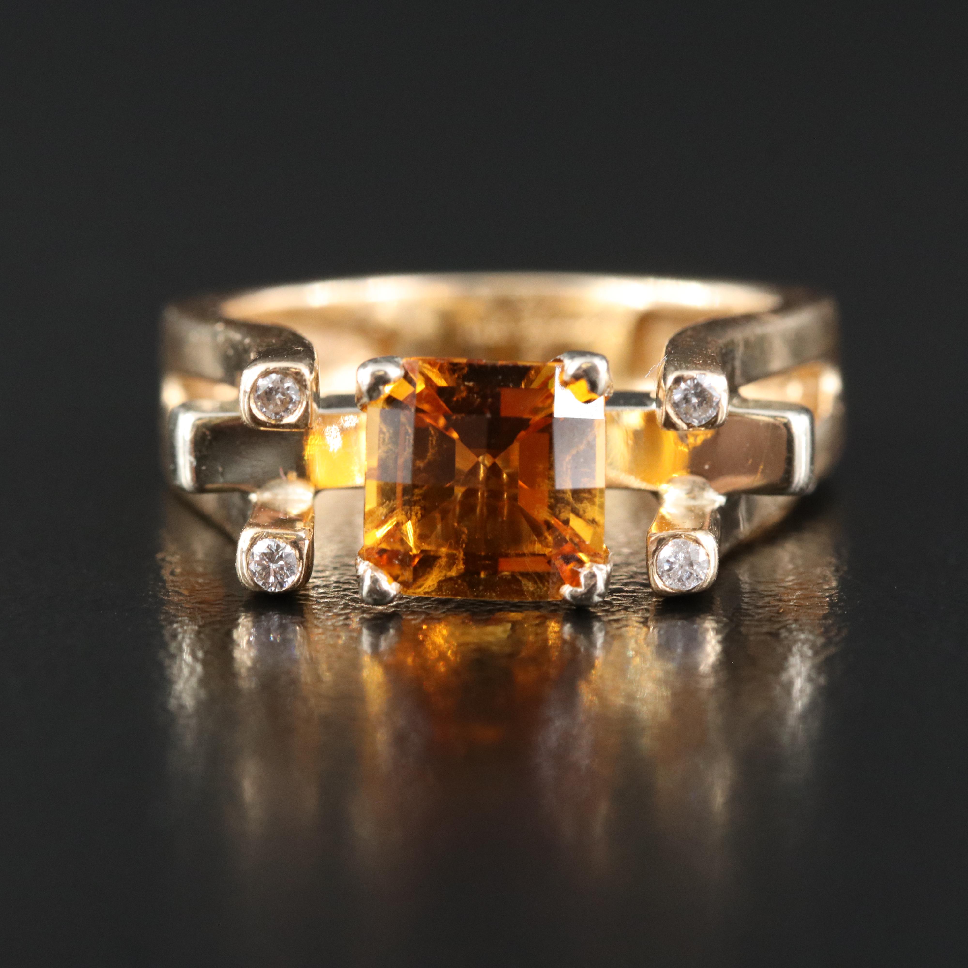 Vintage Frank Reubel Designs 14K Citrine and Diamond Ring | EBTH