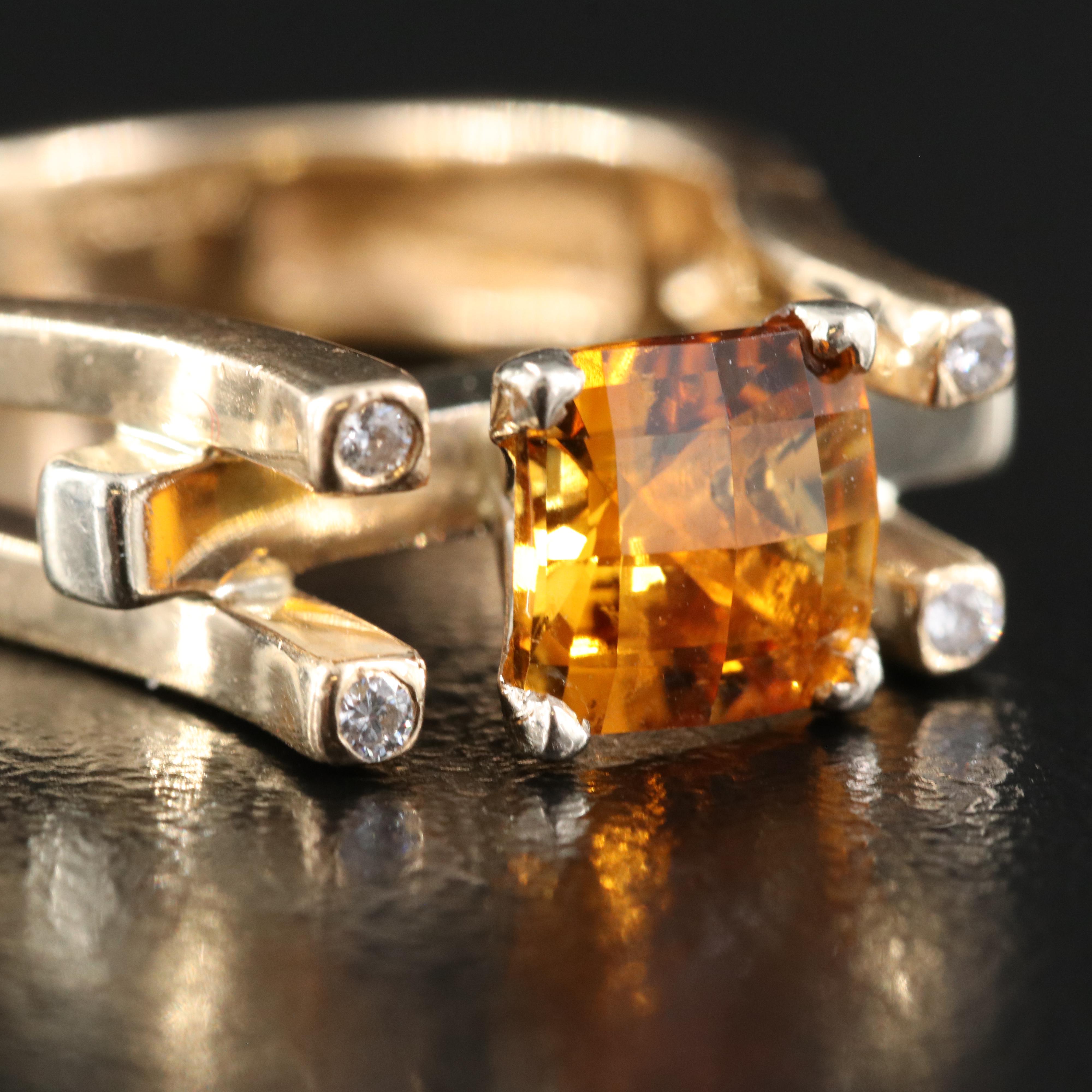 Vintage Frank Reubel Designs 14K Citrine and Diamond Ring | EBTH