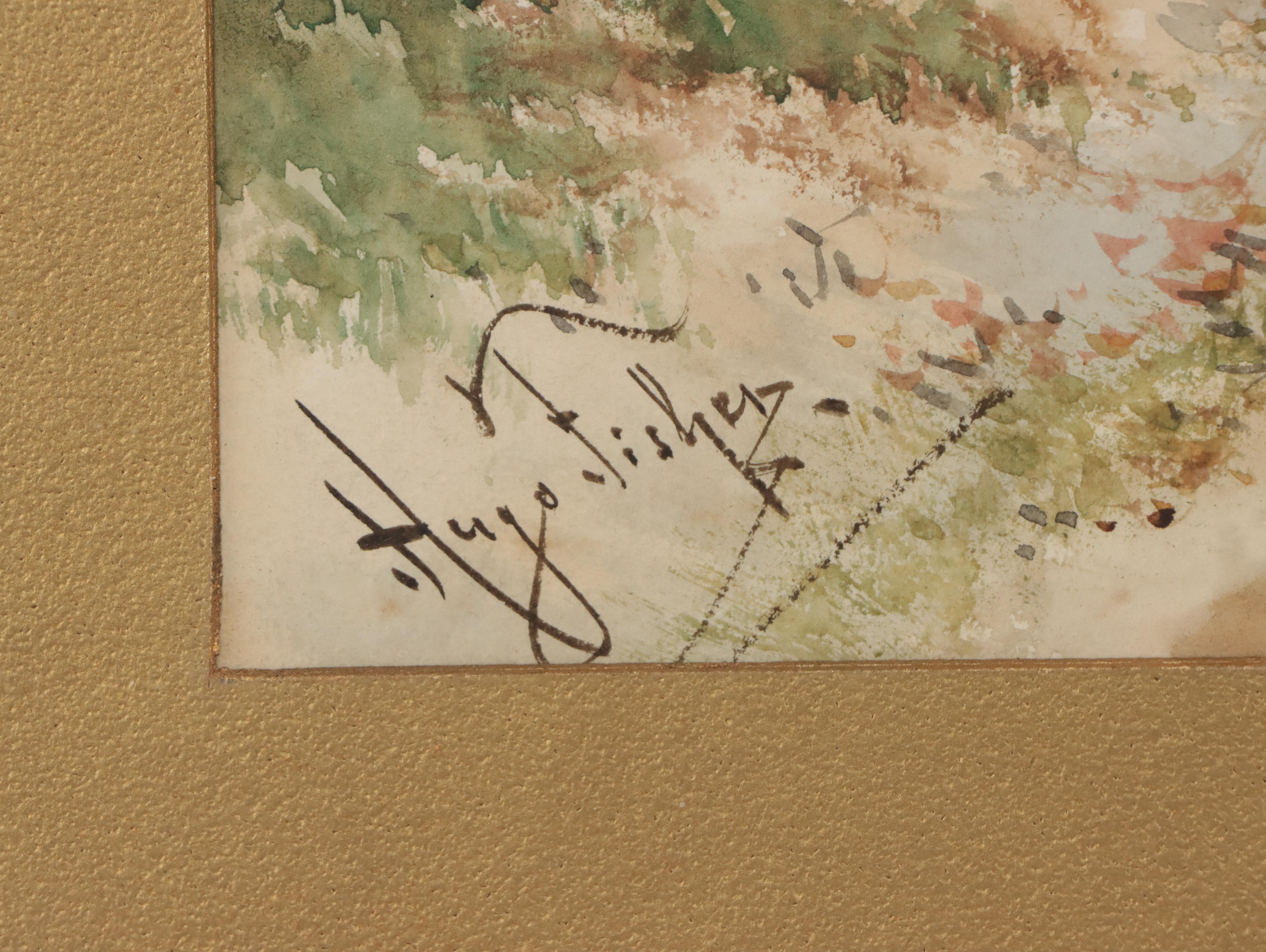 Hugo Anton Fisher Watercolor Painting of Shepard Herding Sheep, Circa ...