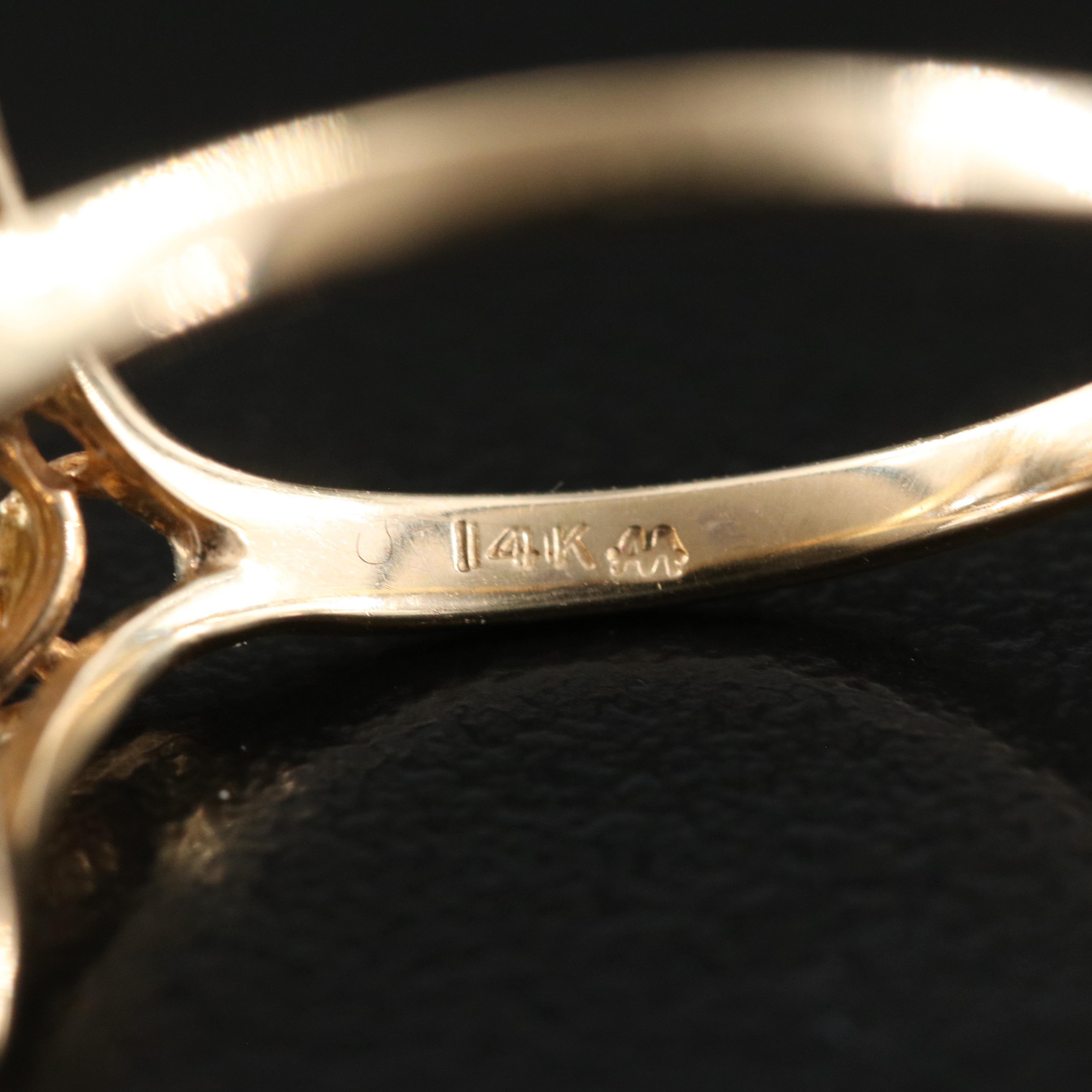 14K Coral and Diamond Pointer Ring | EBTH