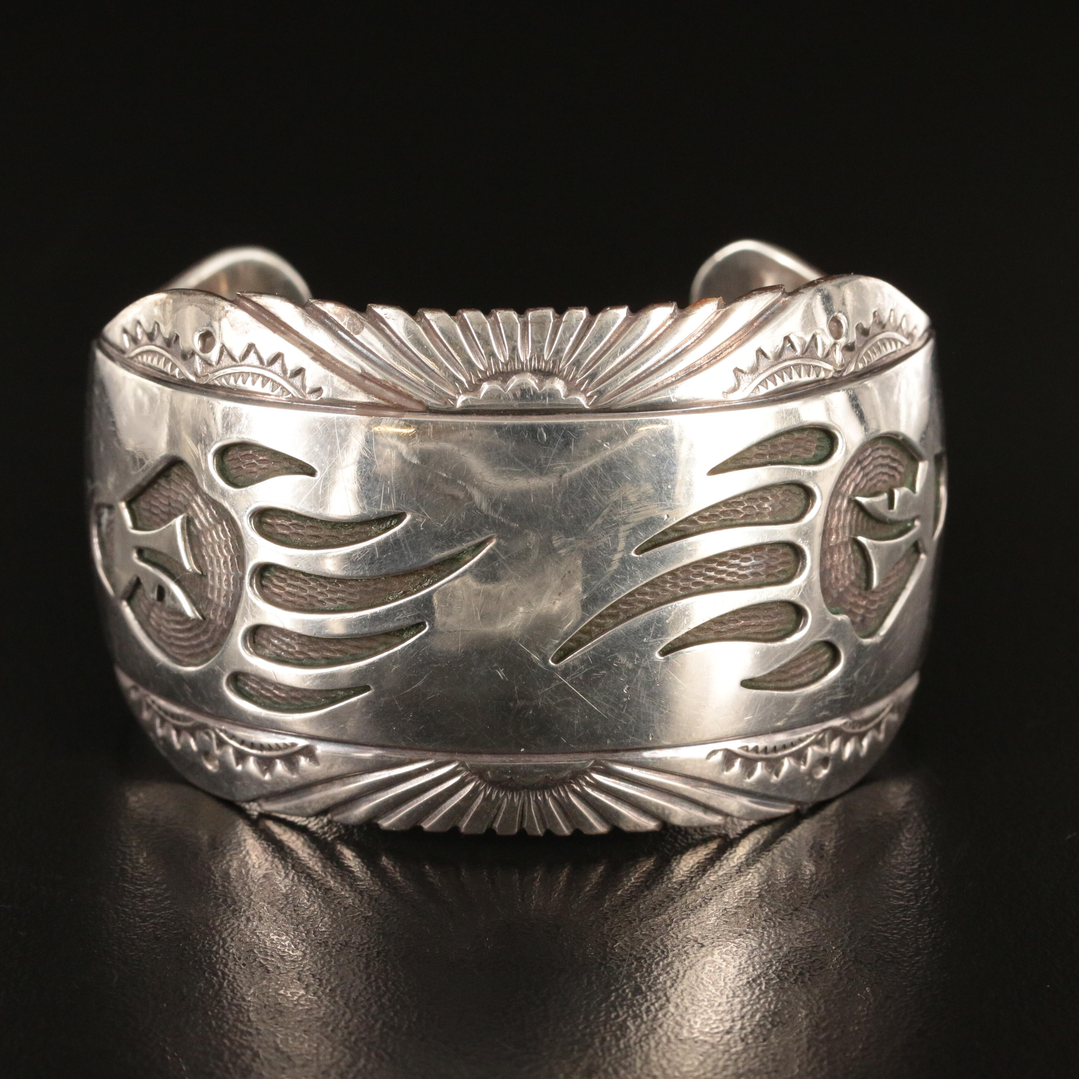 Charlie Bowie Navajo Sterling Bear Claw Cuff | EBTH
