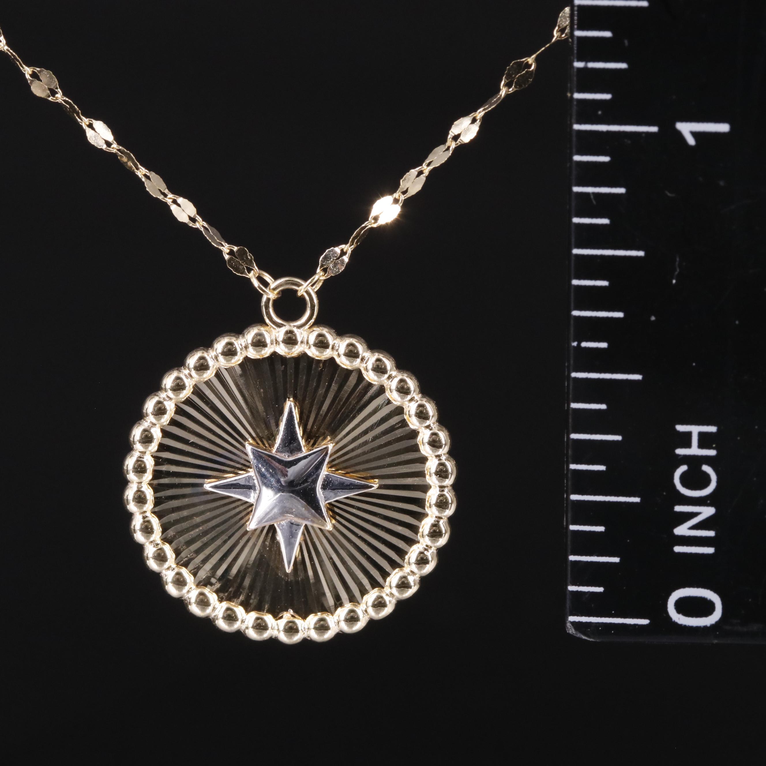 14K Two Tone Star Medal Pendant Necklace | EBTH