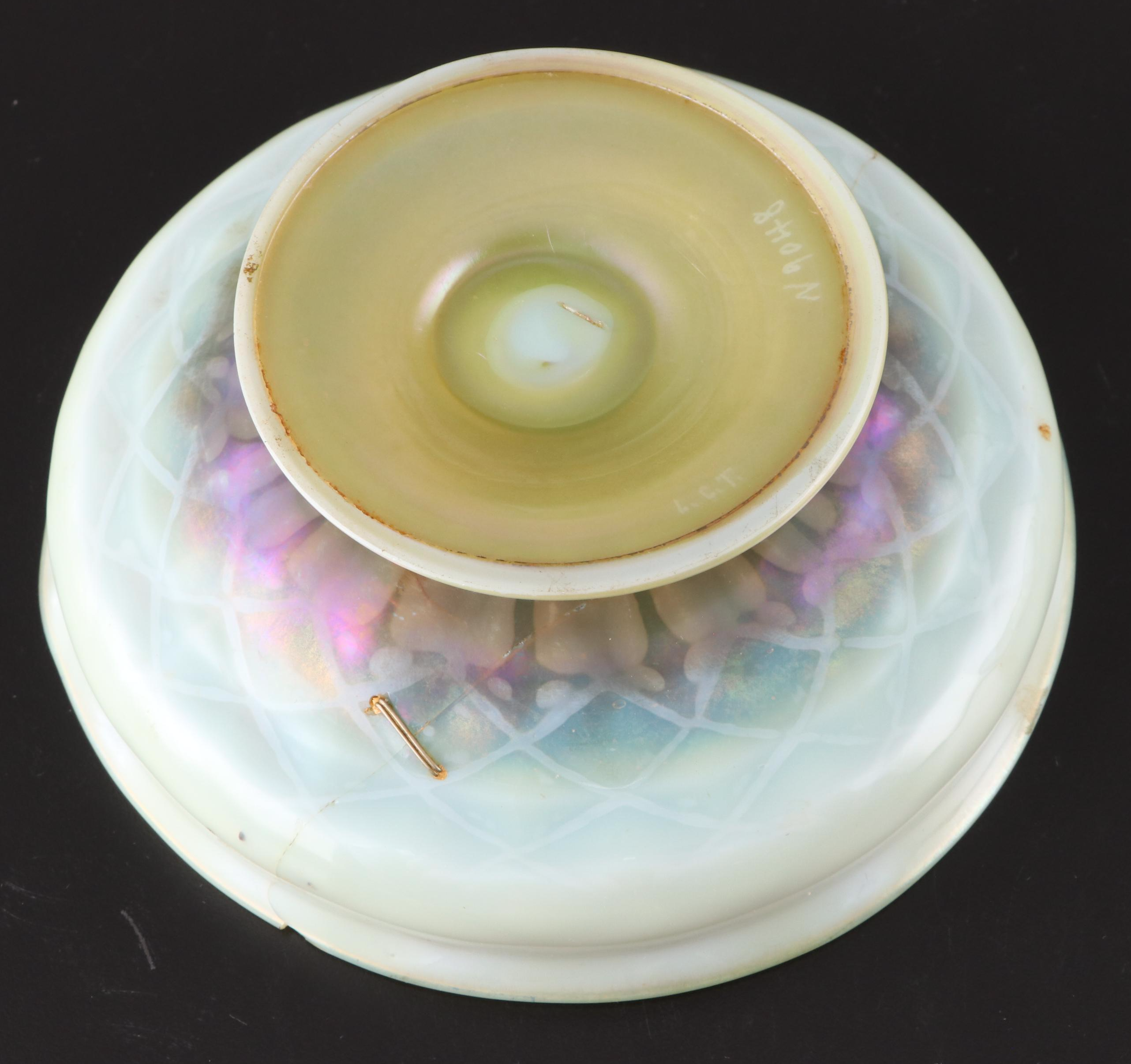 Louis Comfort Tiffany Glass Compote with Steuben Iridescent Glass Bowl ...