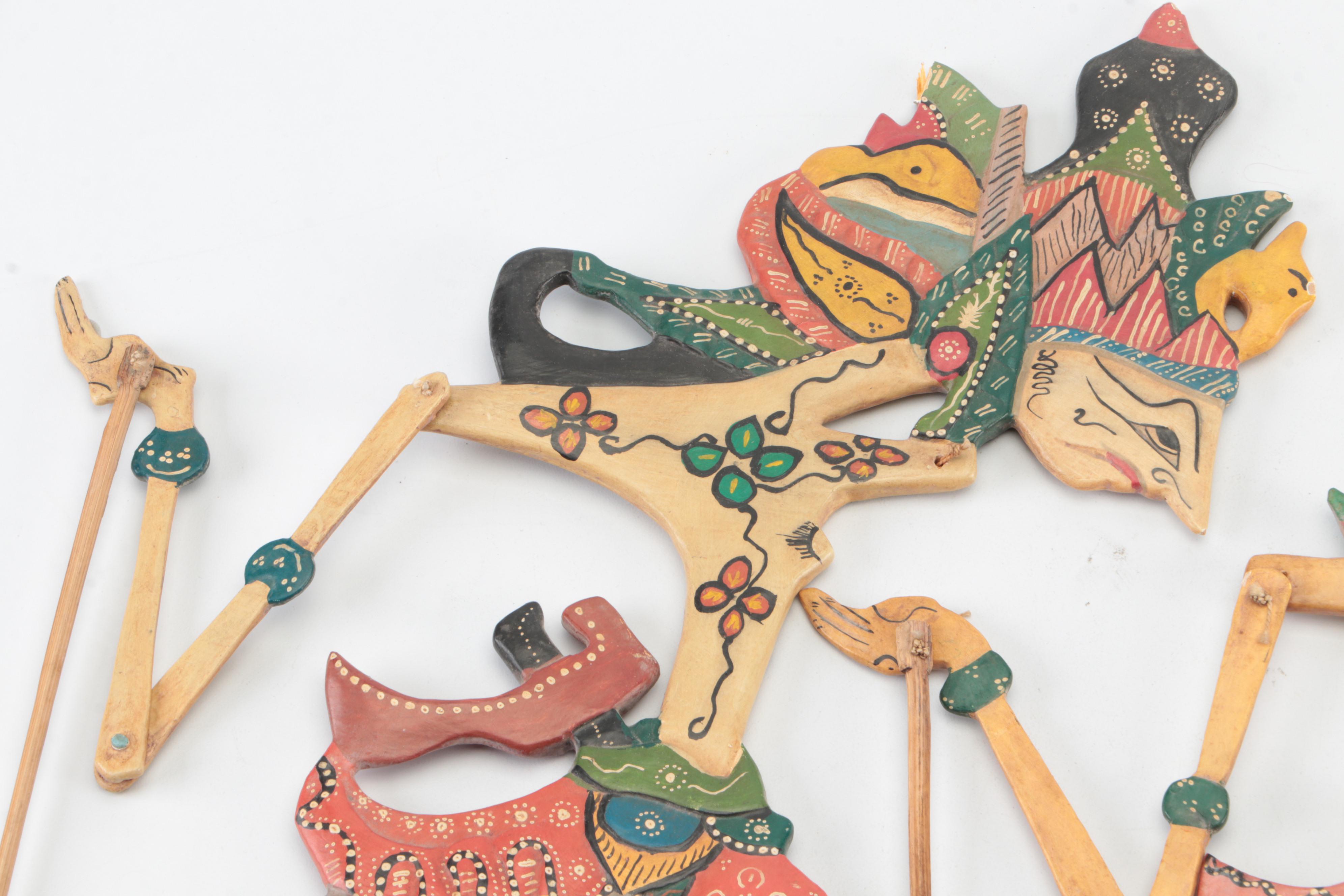 Indonesian Wayang Kulit Polychrome Carved Wood Puppets, 20th C. | EBTH