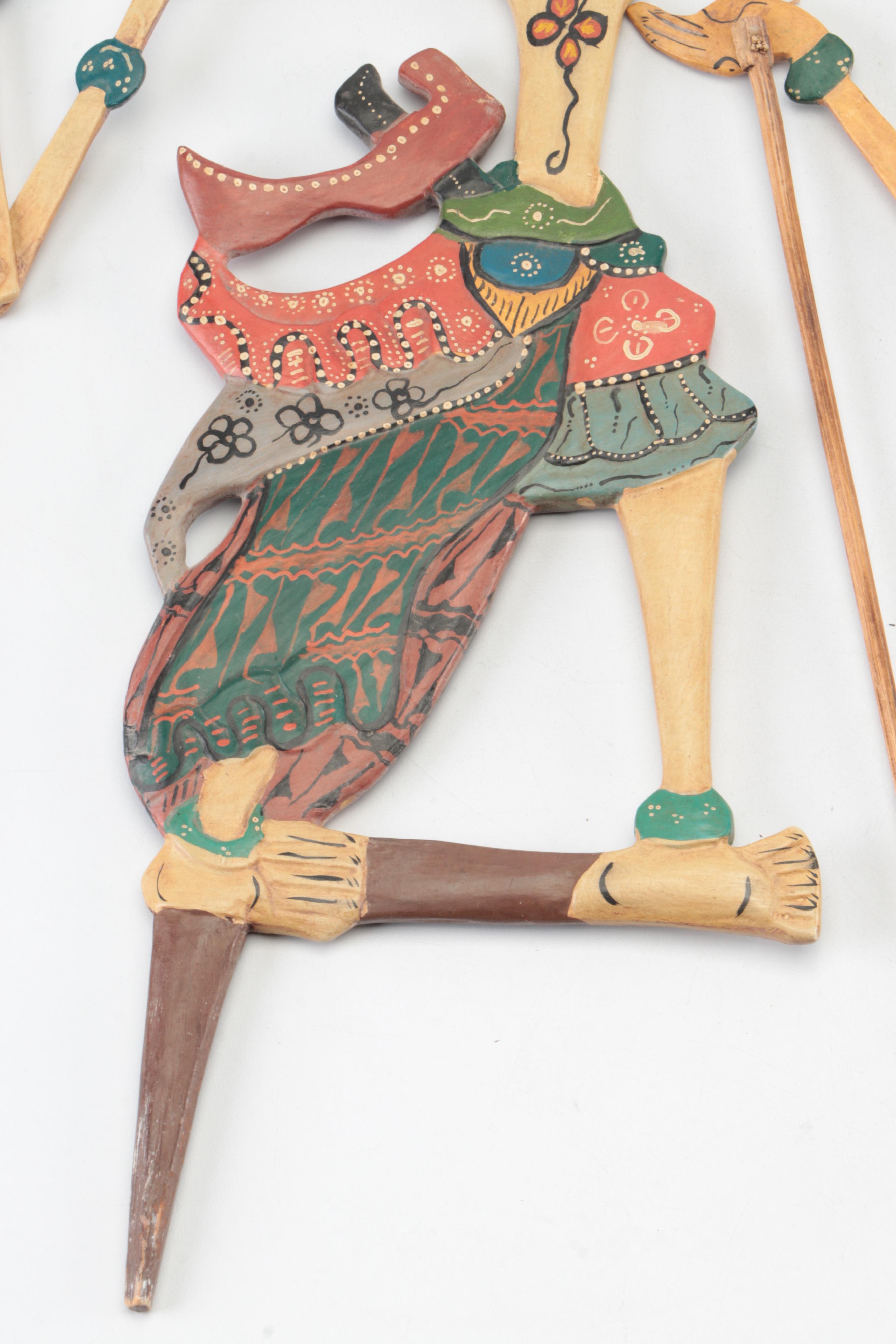 Indonesian Wayang Kulit Polychrome Carved Wood Puppets, 20th C. | EBTH
