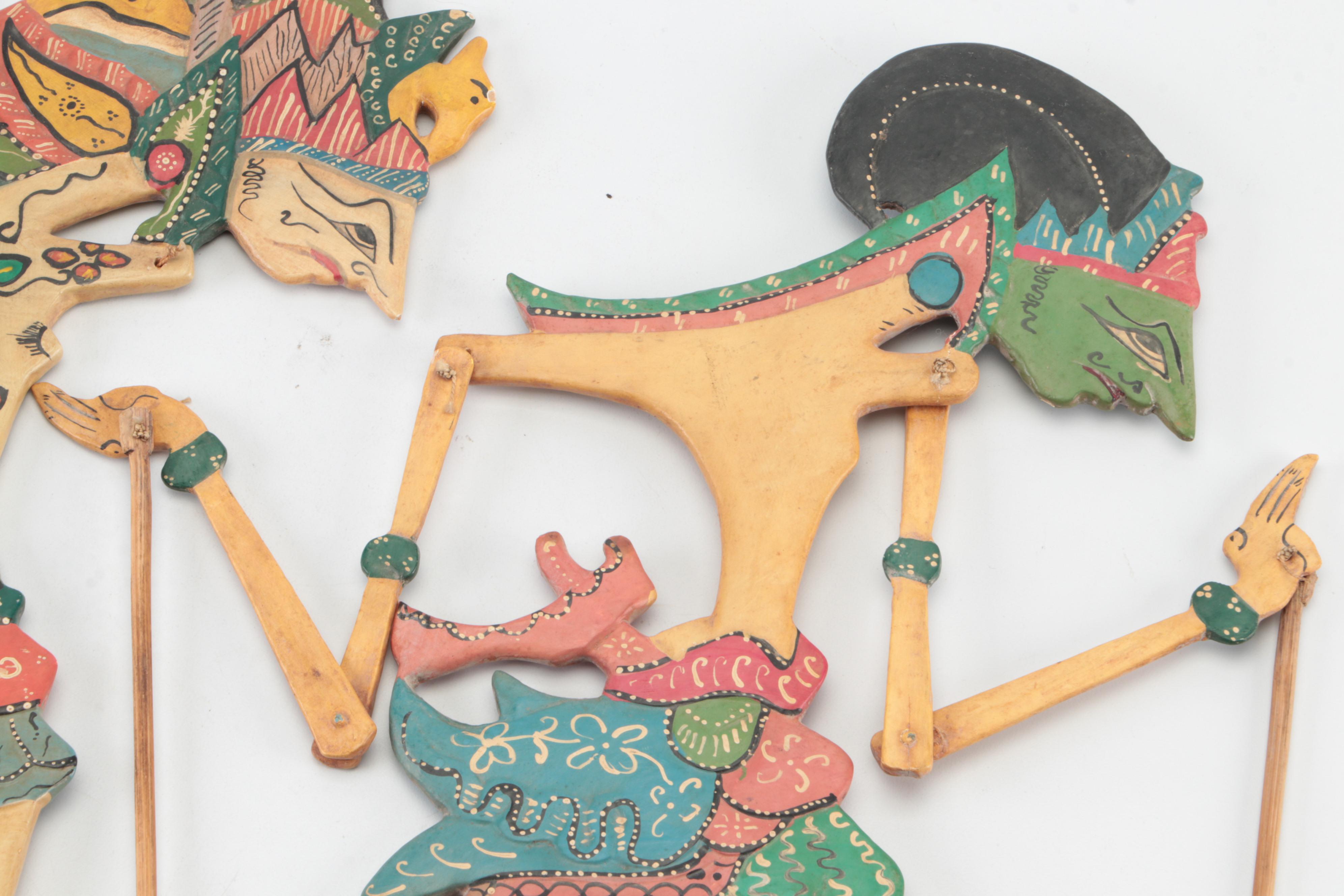 Indonesian Wayang Kulit Polychrome Carved Wood Puppets, 20th C. | EBTH