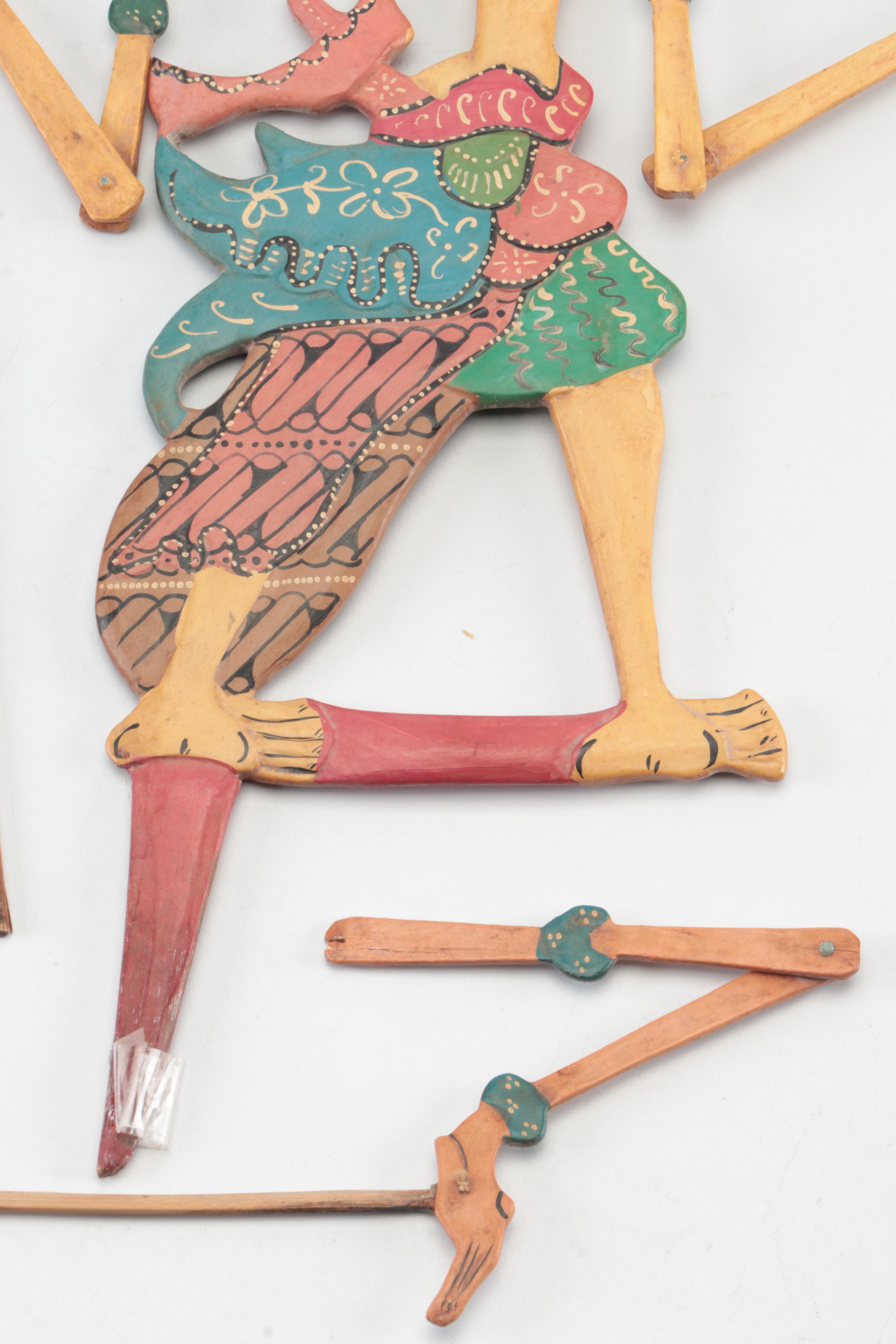 Indonesian Wayang Kulit Polychrome Carved Wood Puppets, 20th C. | EBTH