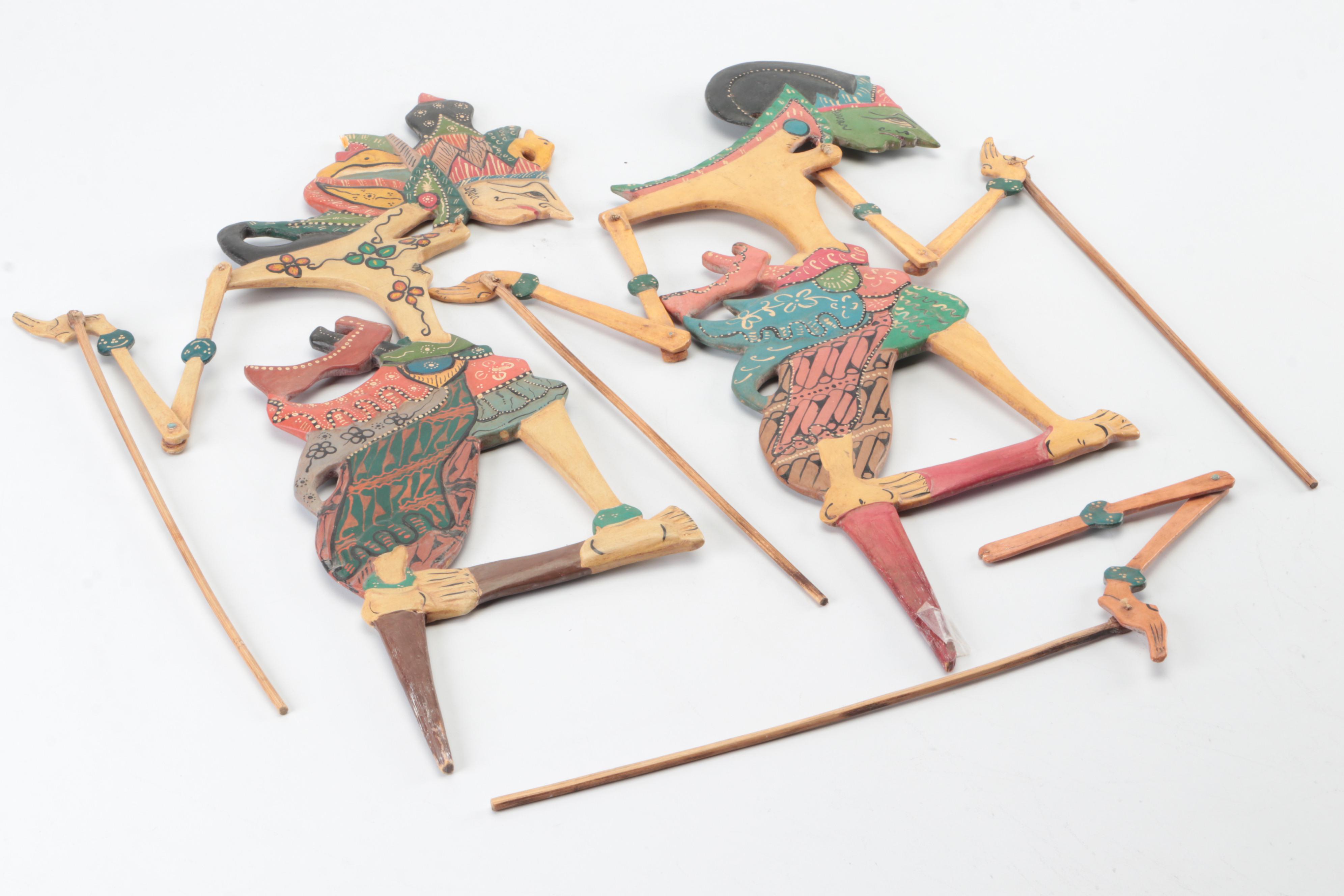 Indonesian Wayang Kulit Polychrome Carved Wood Puppets, 20th C. | EBTH
