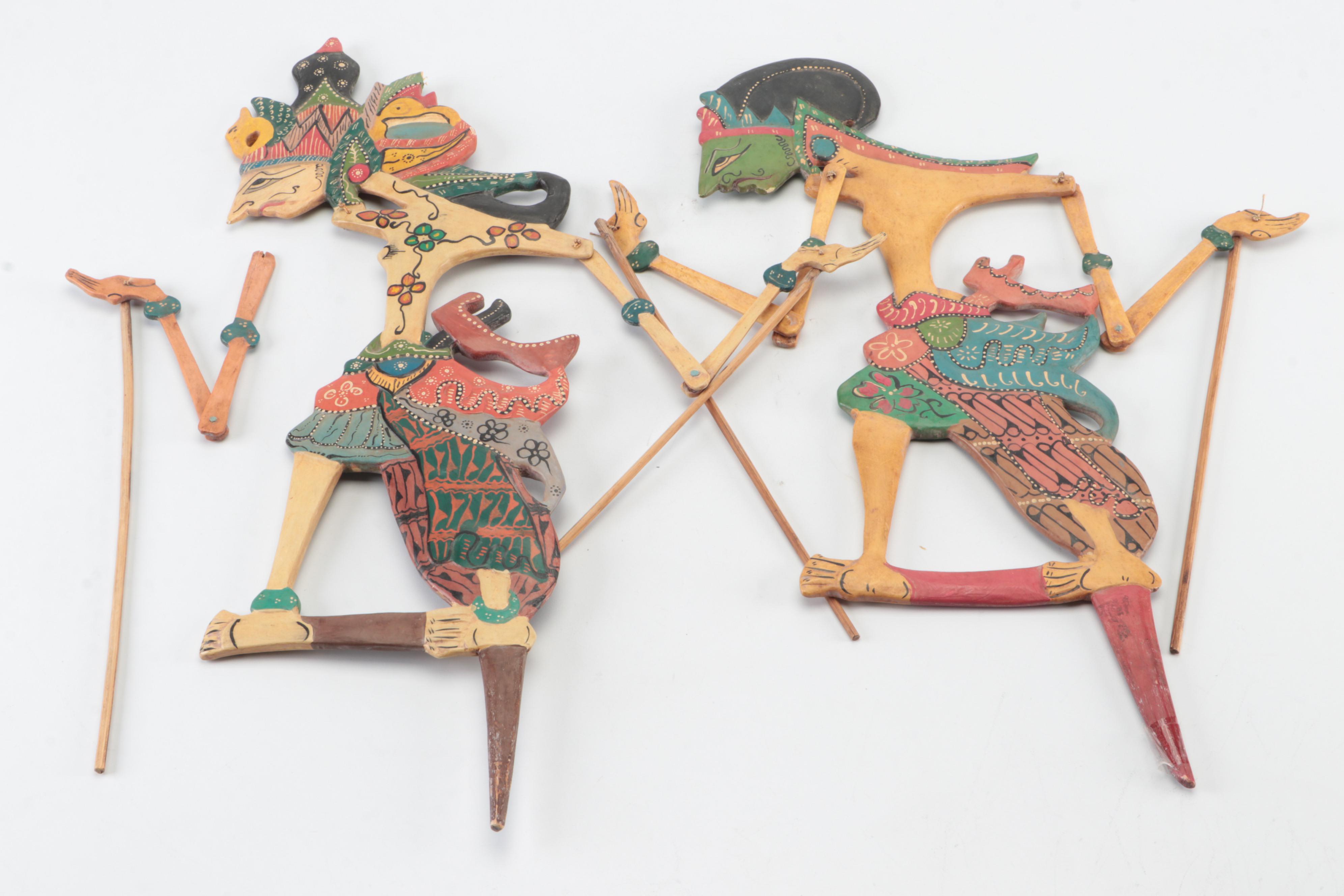 Indonesian Wayang Kulit Polychrome Carved Wood Puppets, 20th C. | EBTH
