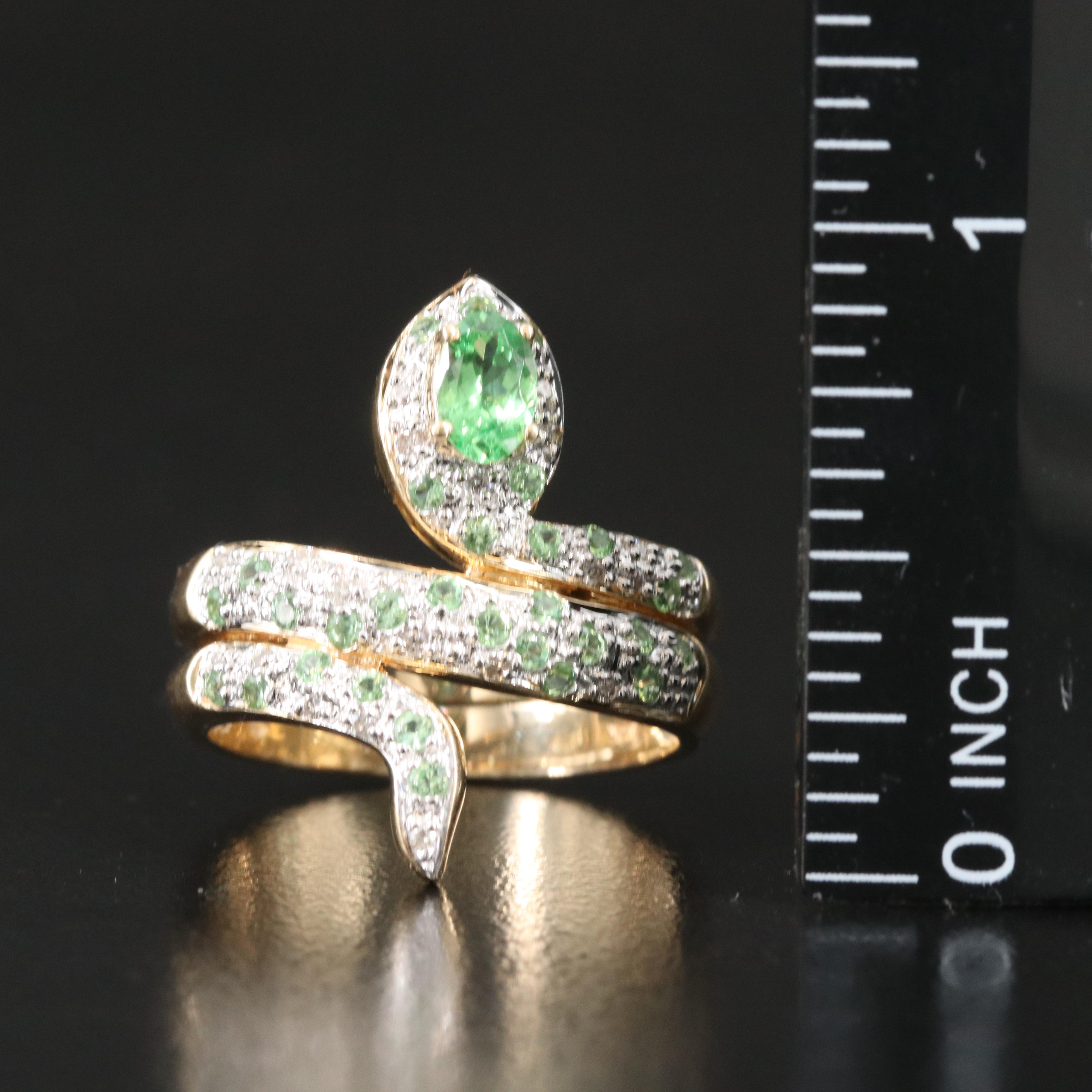 14K Peridot and Diamond Snake Ring | EBTH