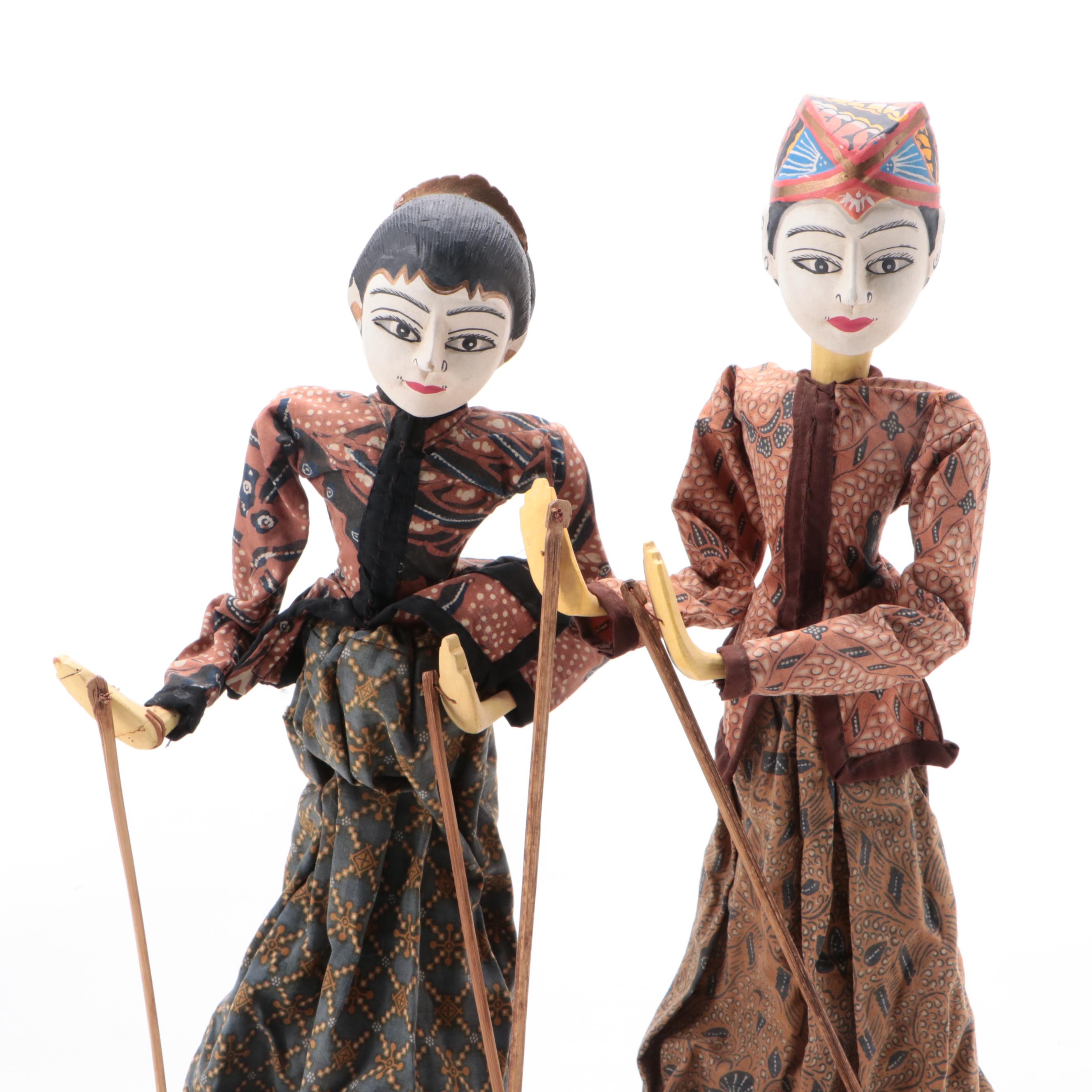 Indonesian Wayang Golek Polychrome Painted Carved Wood Stick Puppets | EBTH