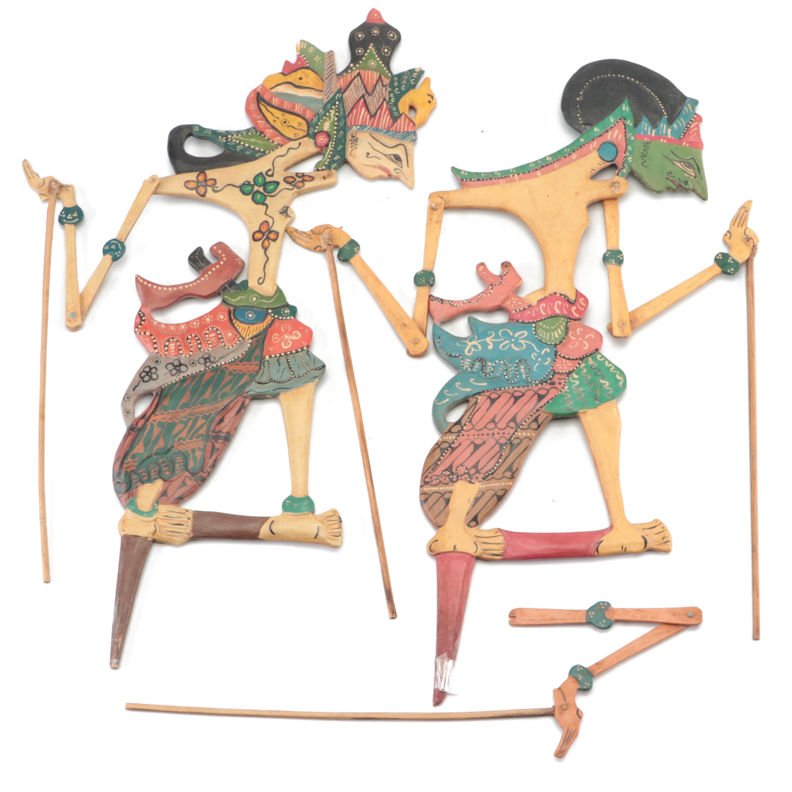 Indonesian Wayang Kulit Polychrome Carved Wood Puppets, 20th C. | EBTH