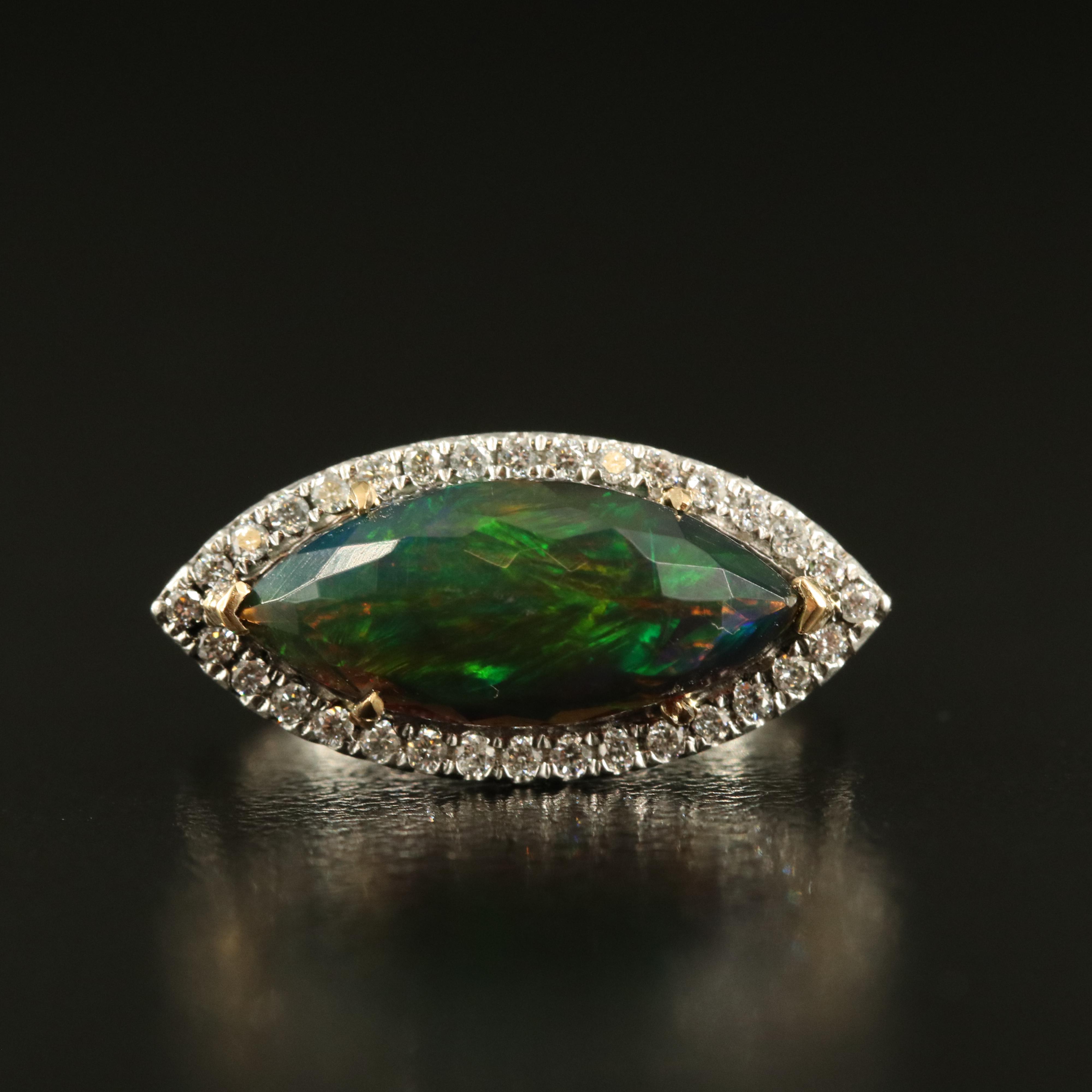 Platinum Black Opal and 1.06 CTW Diamond East-West Ring with 18K Rose ...