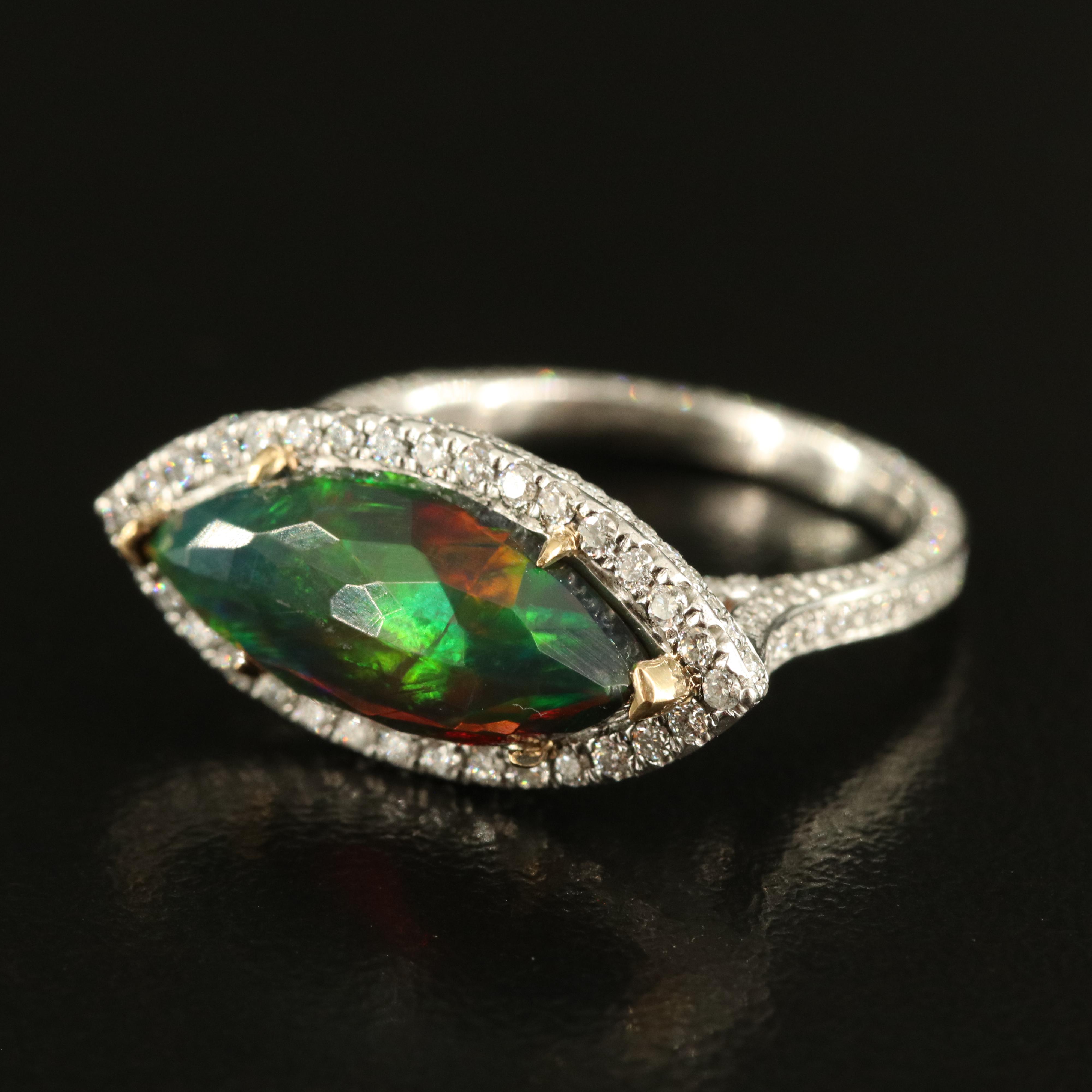 Platinum Black Opal and 1.06 CTW Diamond East-West Ring with 18K Rose ...