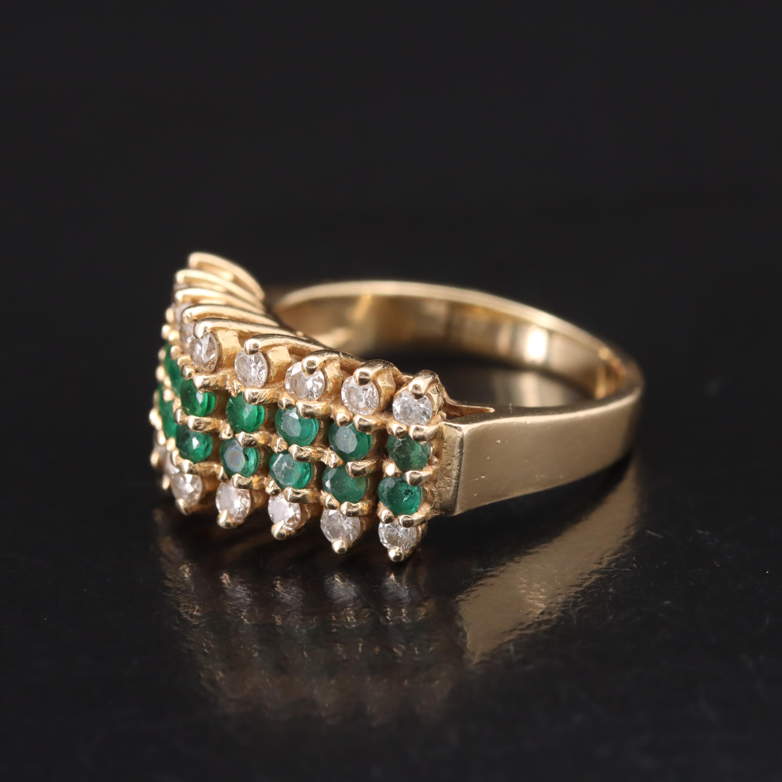 14K Emerald and Diamond Stepped Ring | EBTH
