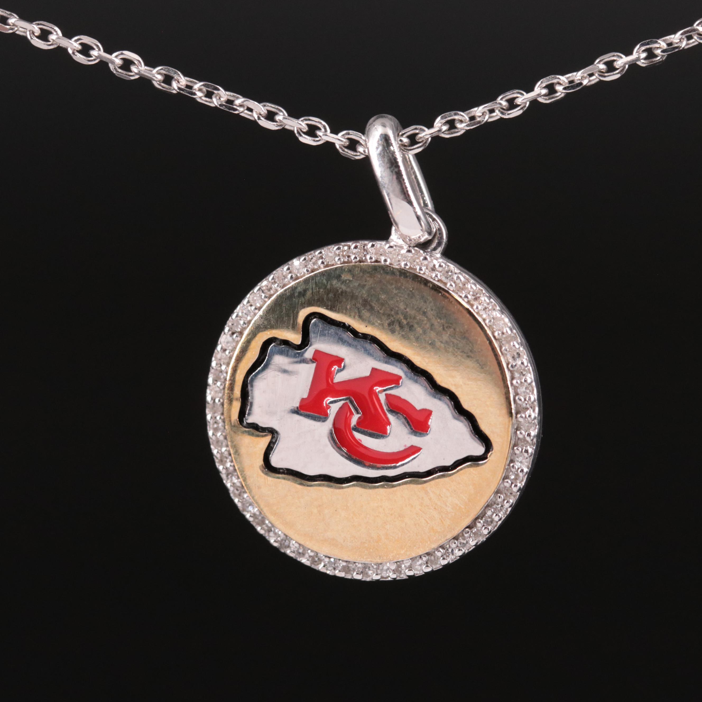 Sterling Diamond Kansas City Chiefs Round Logo Pendant Necklace with ...