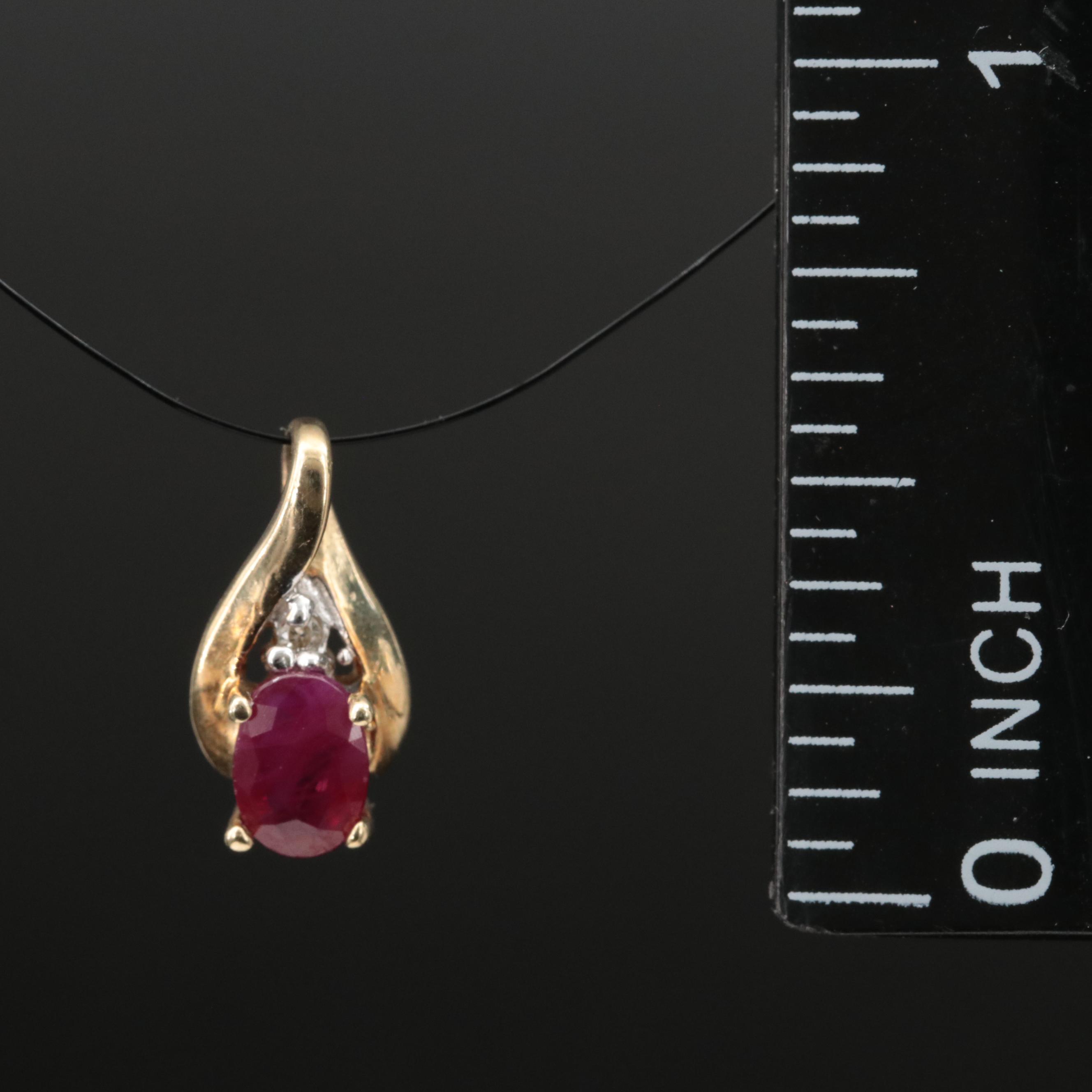 10K Ruby and Diamond Pendant | EBTH