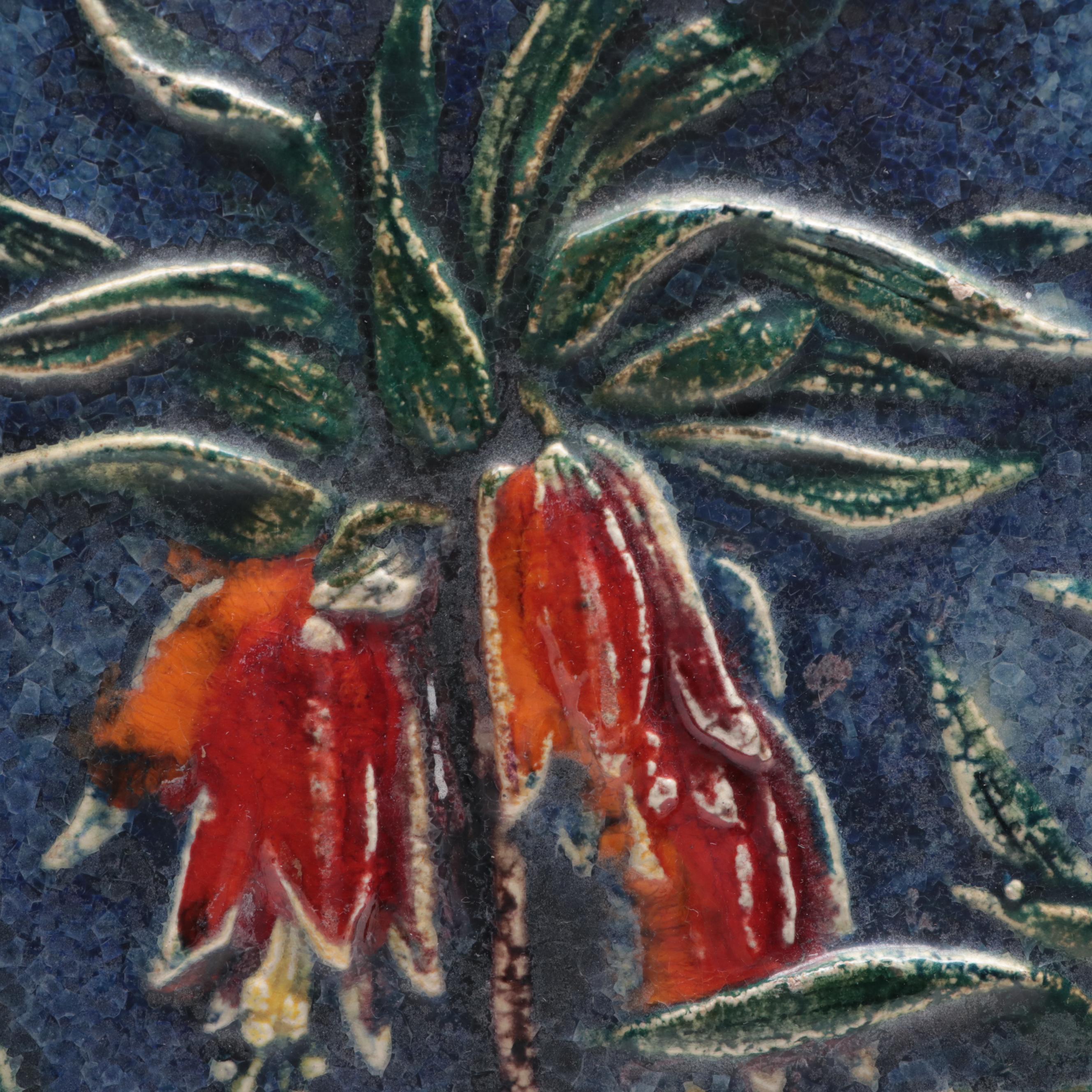 Werner Meschede for Karlsruher Majolika Floral Wall Plaque, 1966-1978 ...