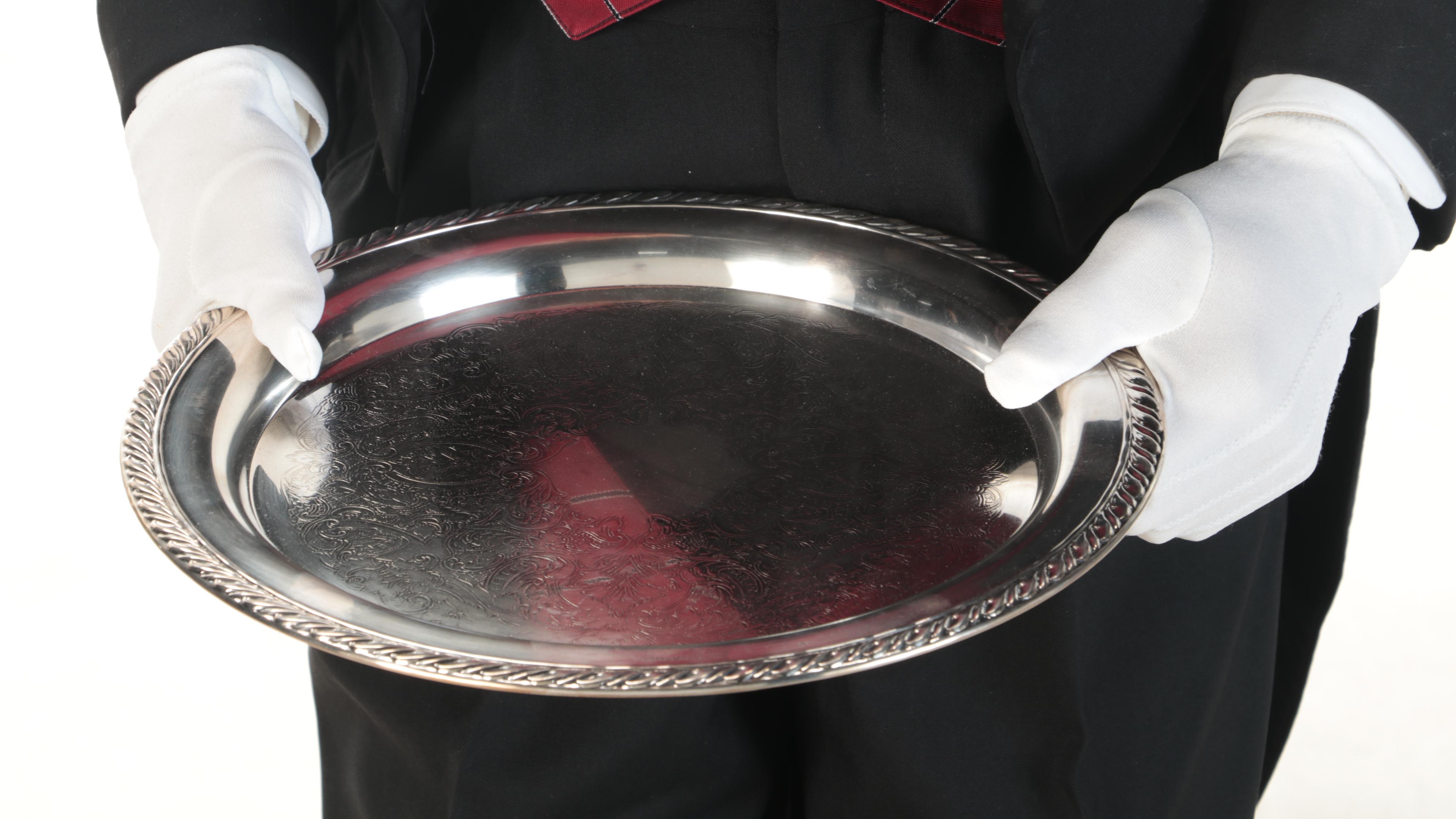 Hyper Realistic Life-Sized Mixed Media Sculpture of Butler With Serving ...