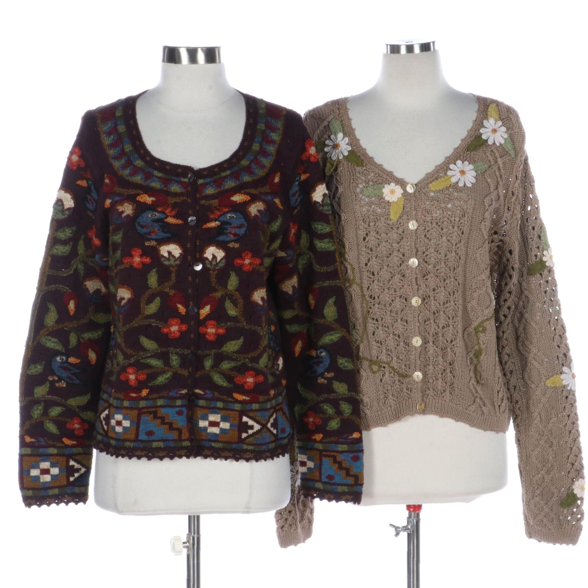 Peruvian Connection Intarsia Knit Cardigan and Texture Knit Cardigan | EBTH