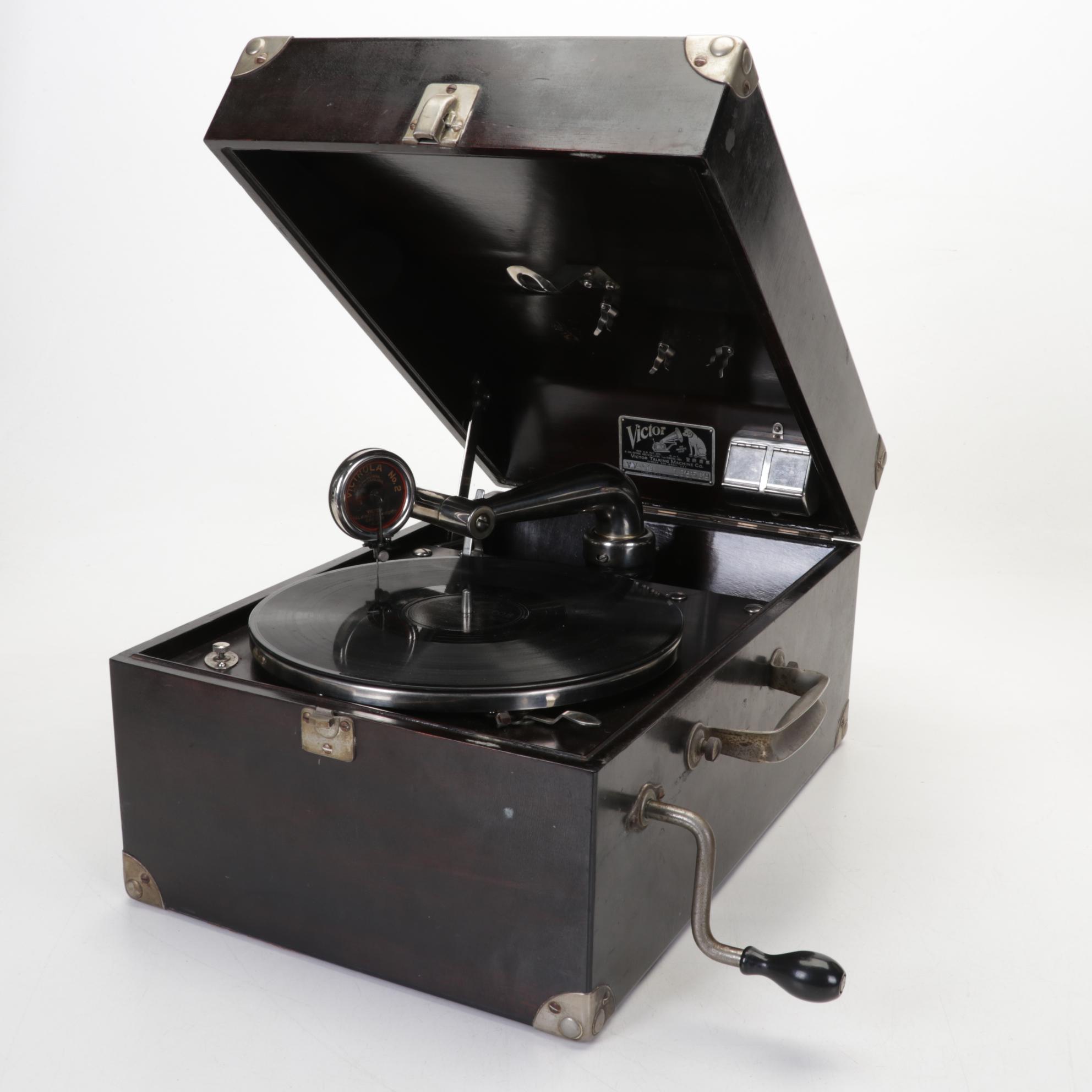 Victrola Talking Machine #2 with 78 Records and Rayo Oil Lamp with ...