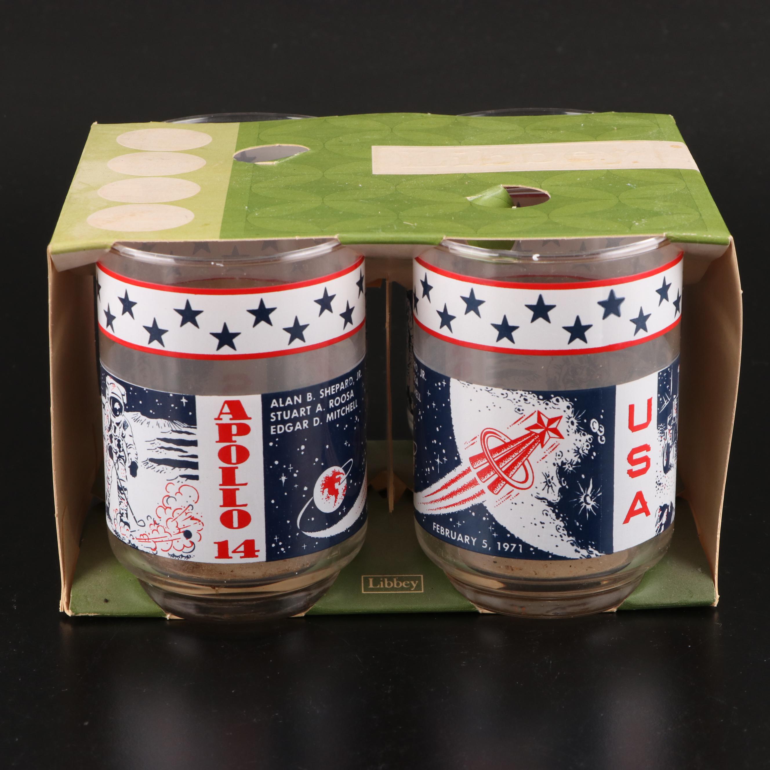 Libbey Apollo 11,13 and 14 Commemorative Glassware with NASA Postcards ...