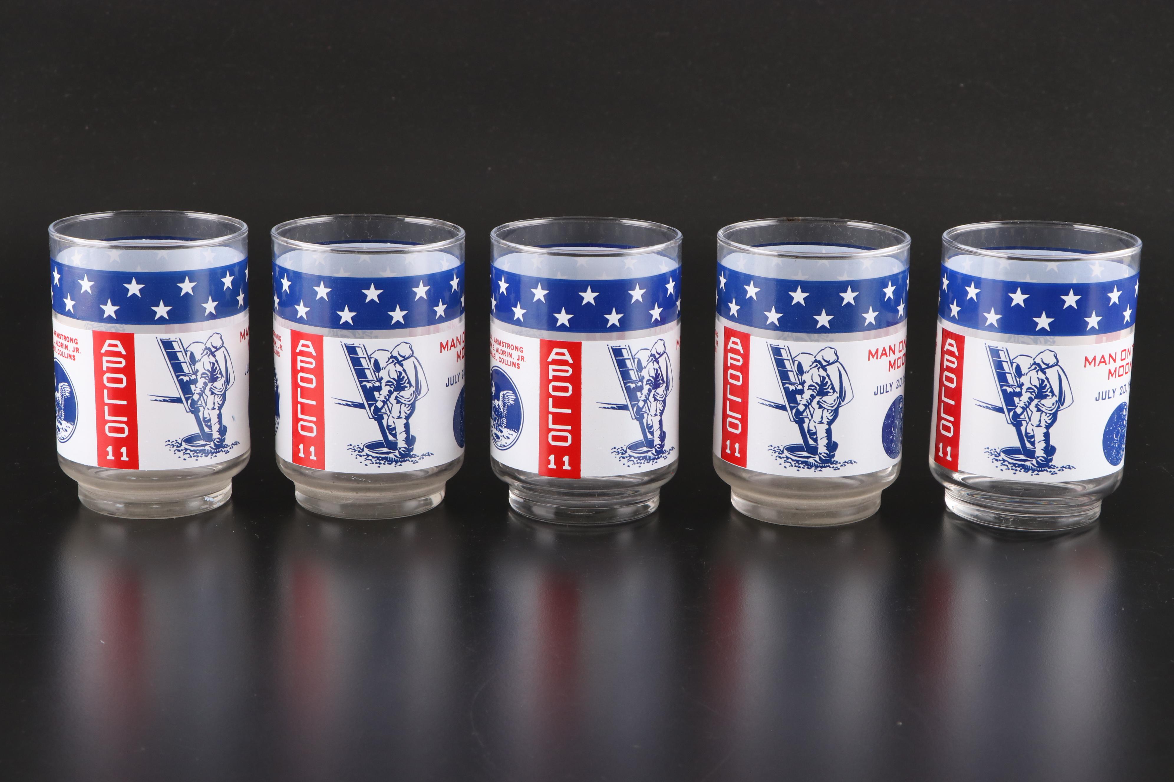 Libbey Apollo 11,13 and 14 Commemorative Glassware with NASA Postcards ...