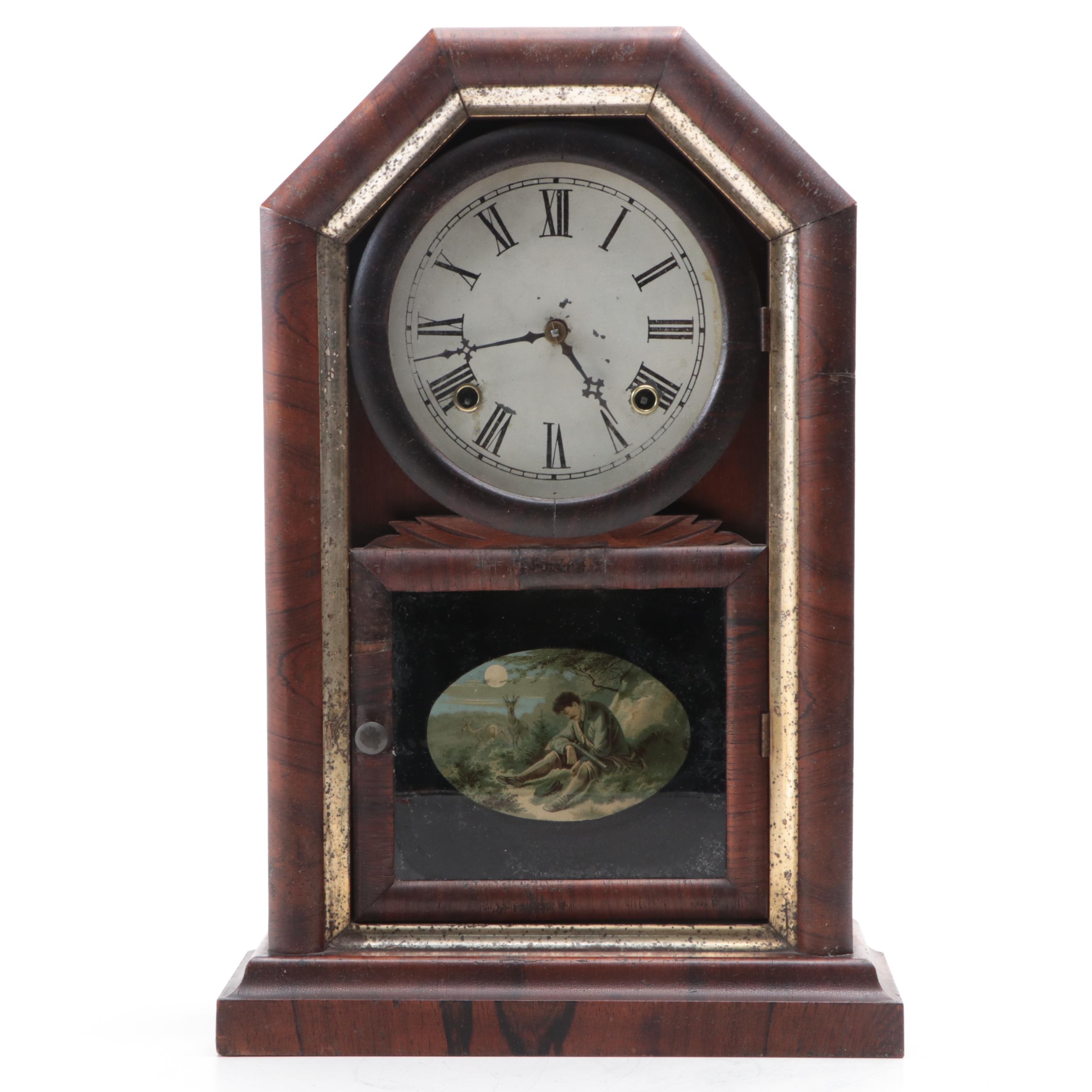 Waterbury Clock Company Wooden Reverse Painted Mantel Clock, Late 19th ...