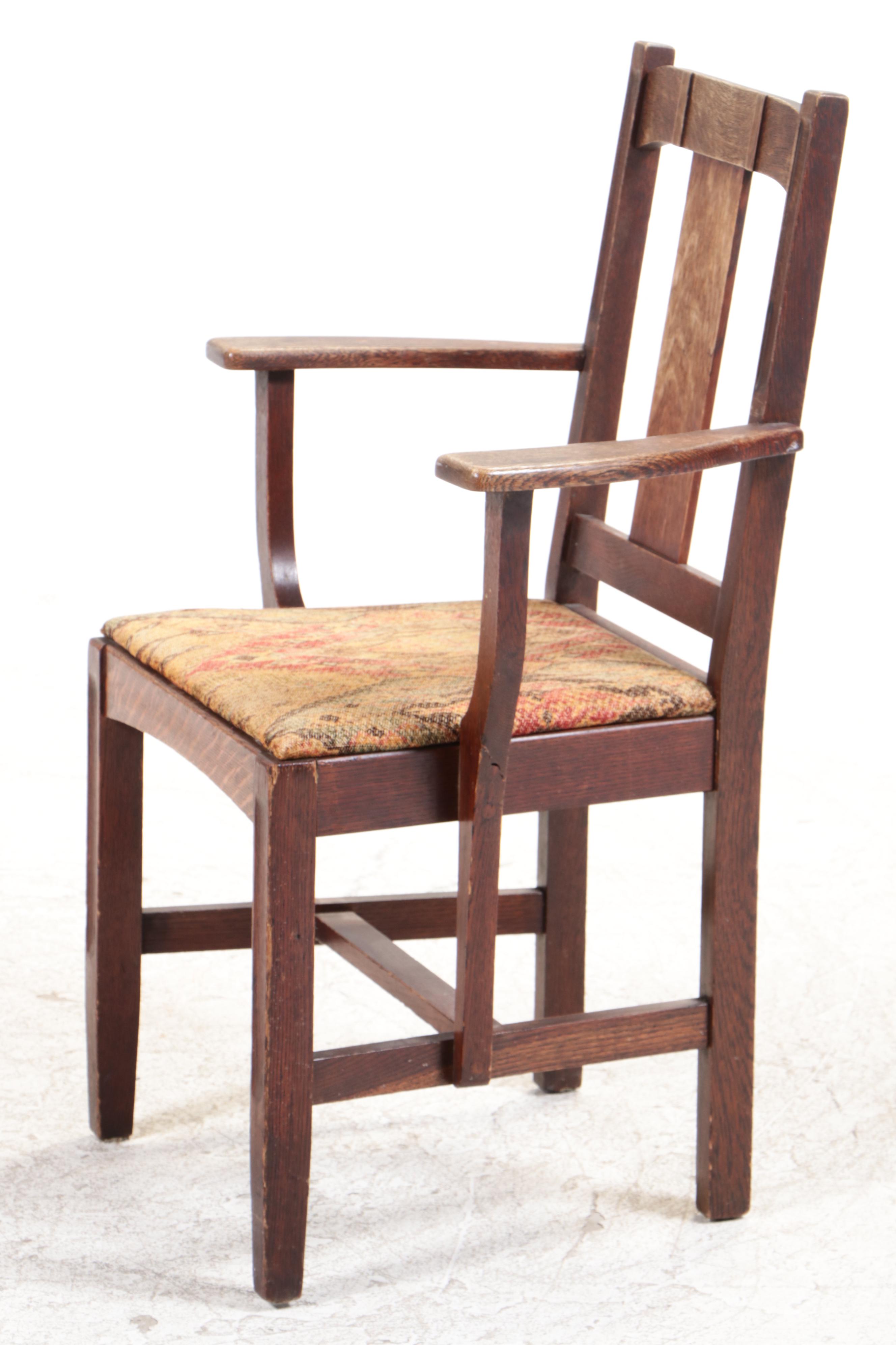 Five Limbert Arts and Crafts Quartersawn Oak Dining Chairs, Early 20th ...
