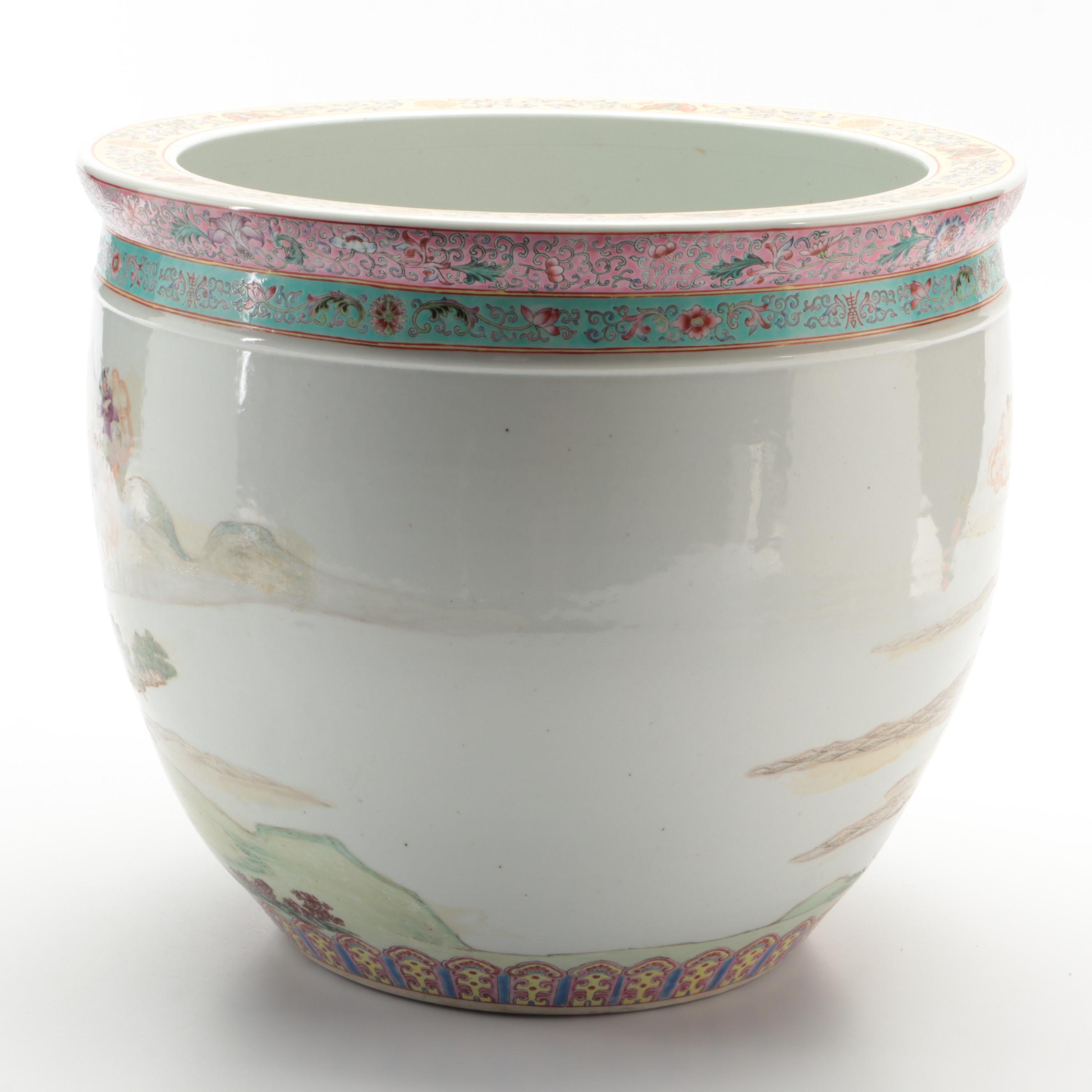 Chinese Famille Rose Fish Bowl Ceramic Planter | EBTH