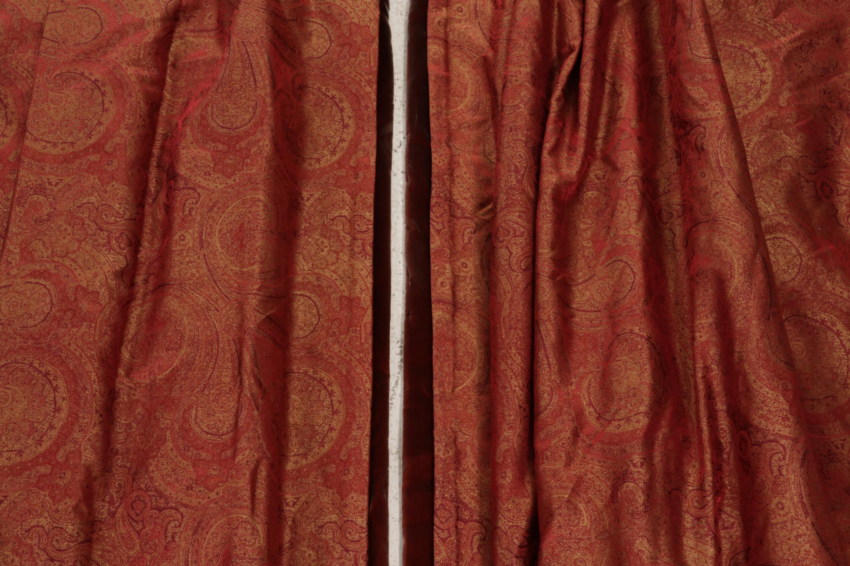 Brick Red and Gold Paisley Drapes With Hardware | EBTH