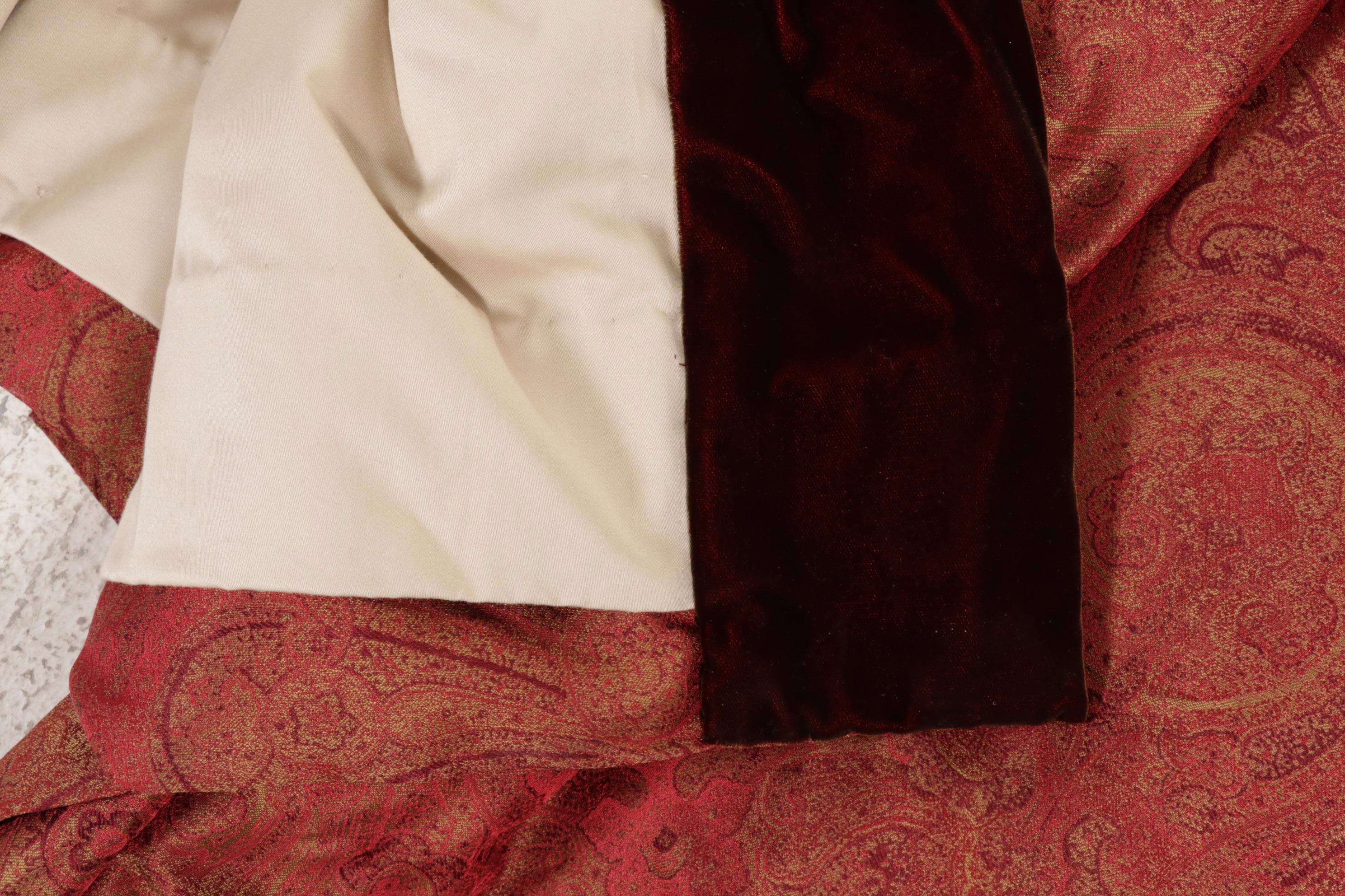 Brick Red and Gold Paisley Drapes With Hardware | EBTH