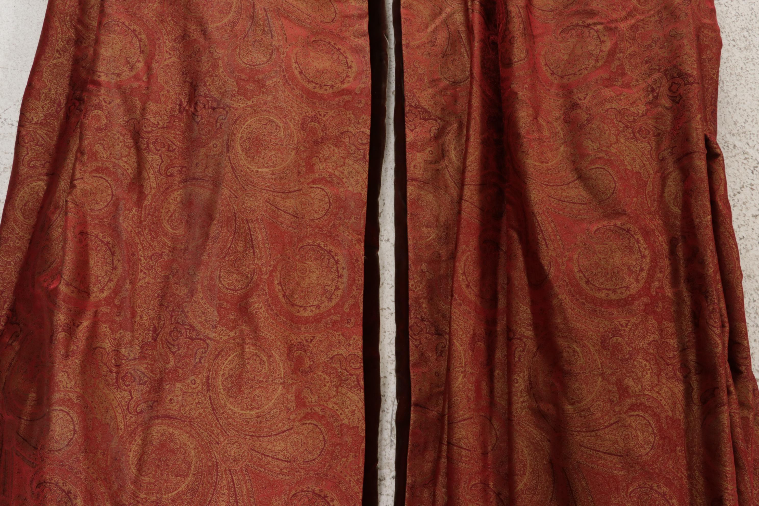 Brick Red and Gold Paisley Drapes With Hardware | EBTH
