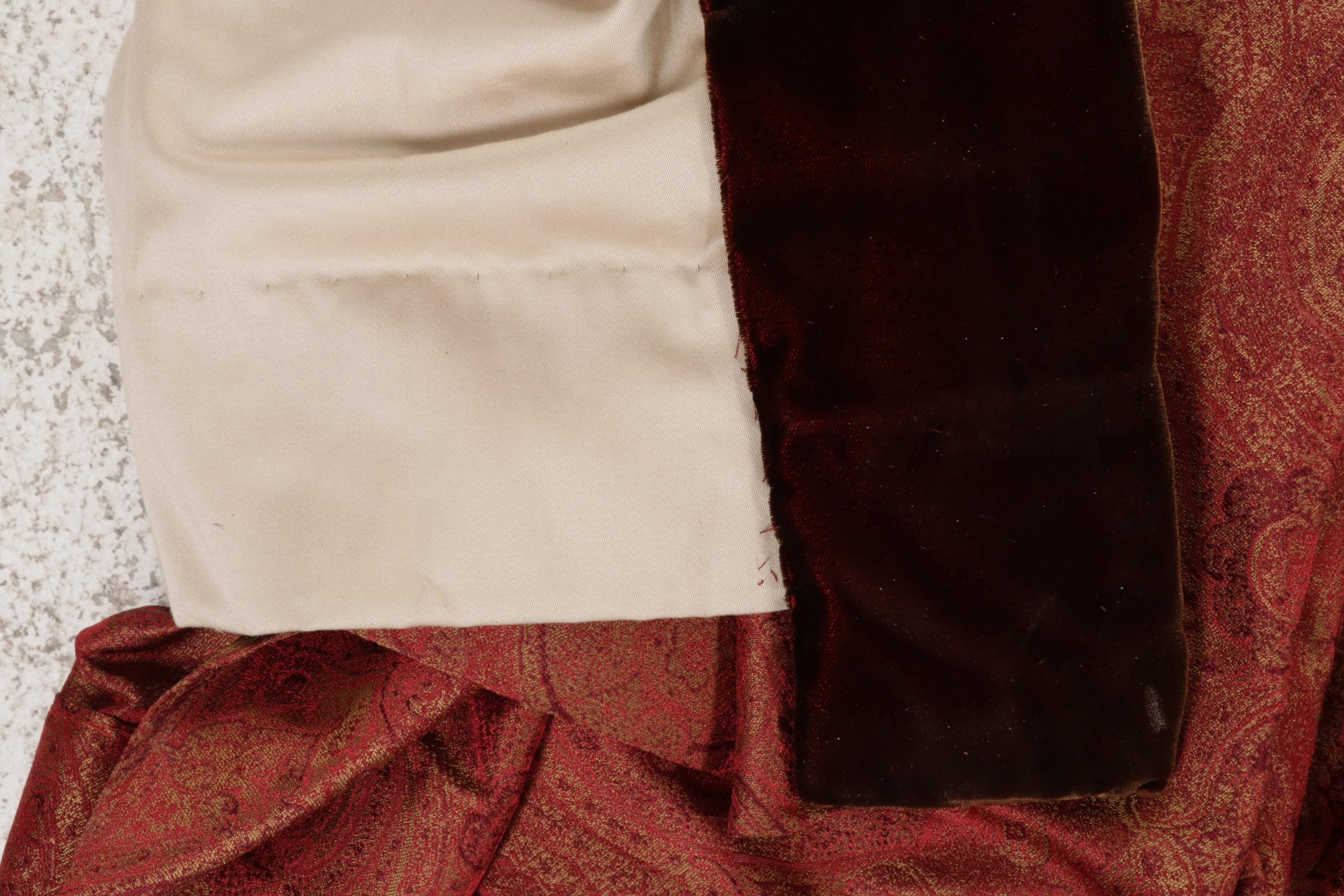 Brick Red and Gold Paisley Drapes With Hardware | EBTH