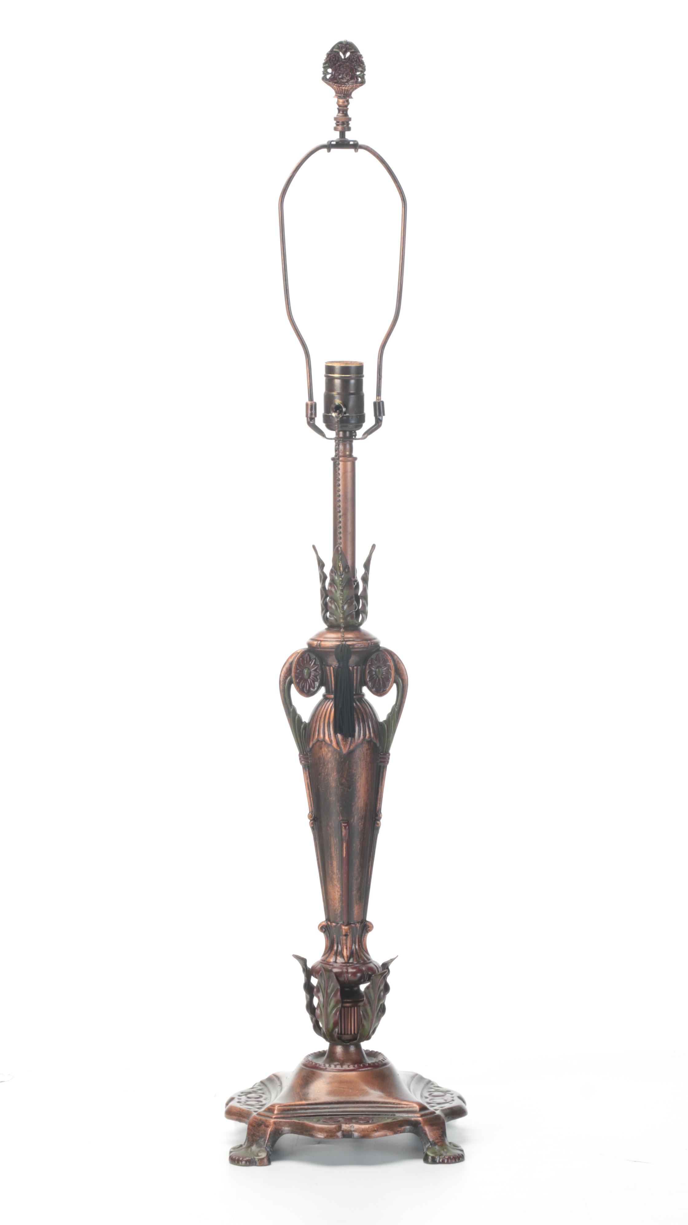 Victorian Style Cast Metal Table Lamp With Fringed Shade | EBTH