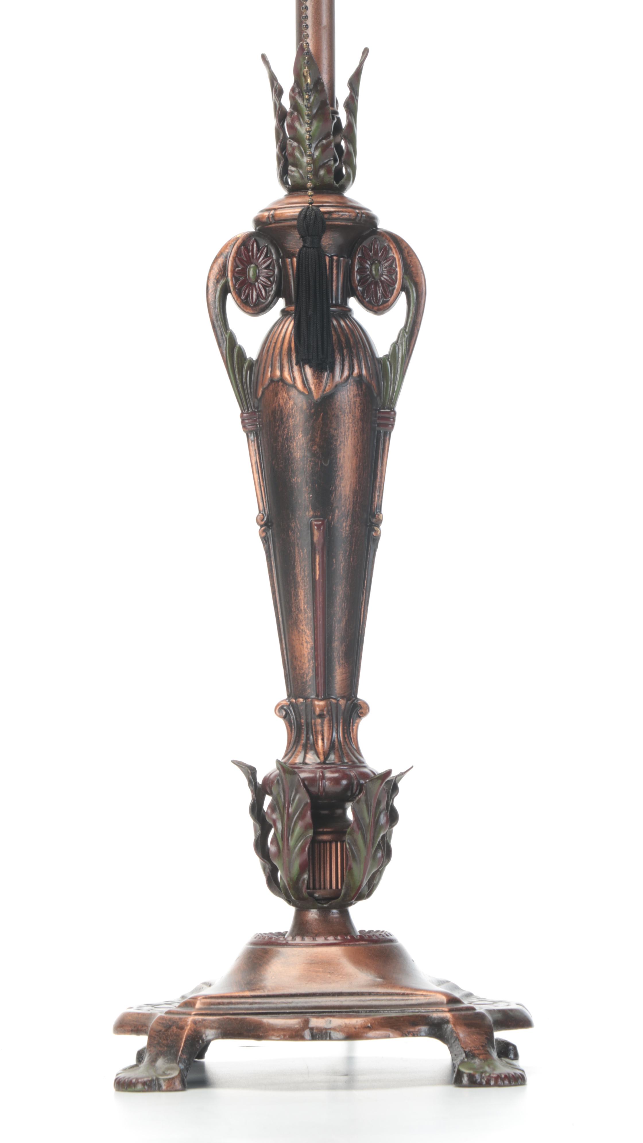 Victorian Style Cast Metal Table Lamp With Fringed Shade | EBTH