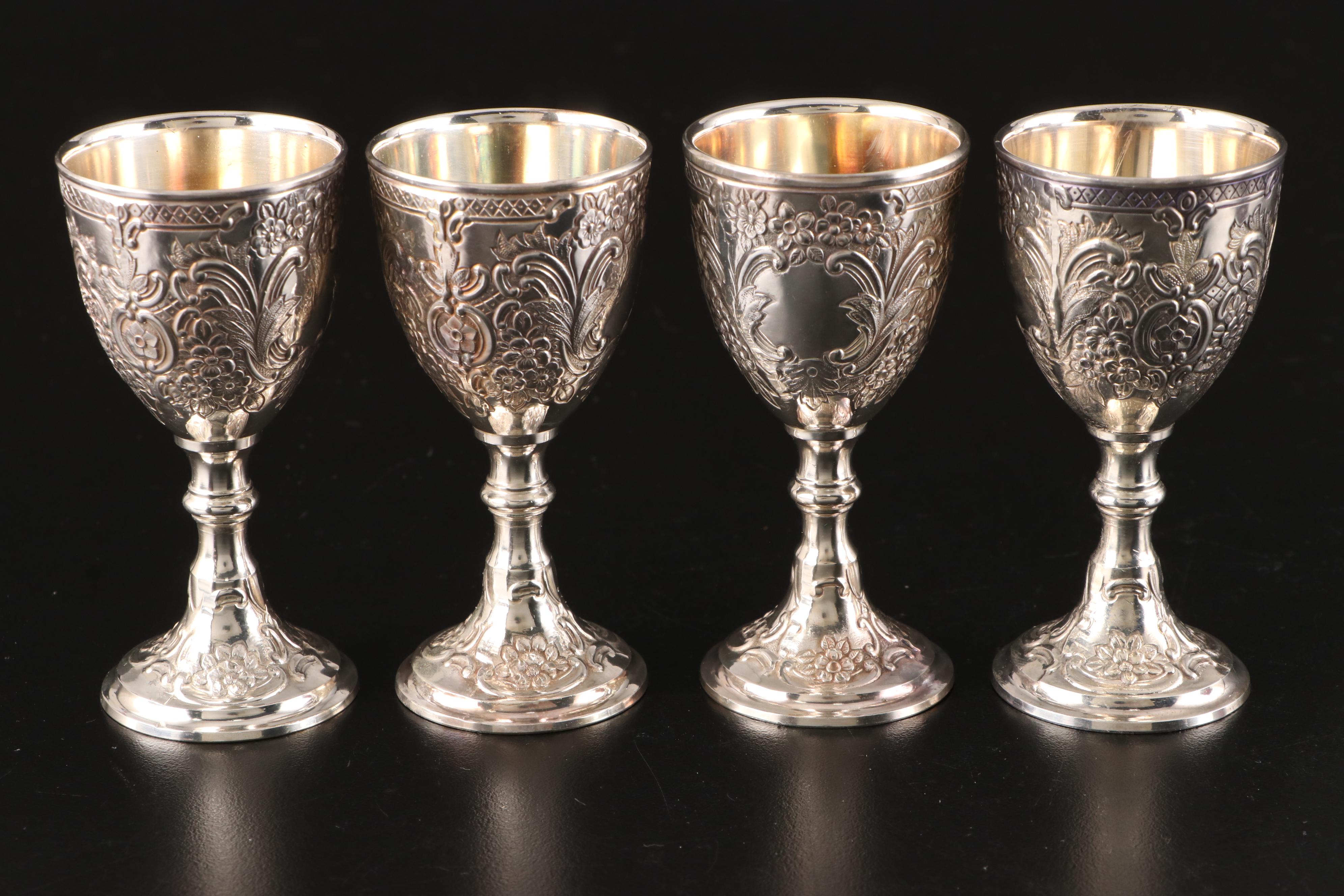 Rococo Style Silver Plate Cordial Glasses, Mid to Late 20th Century | EBTH