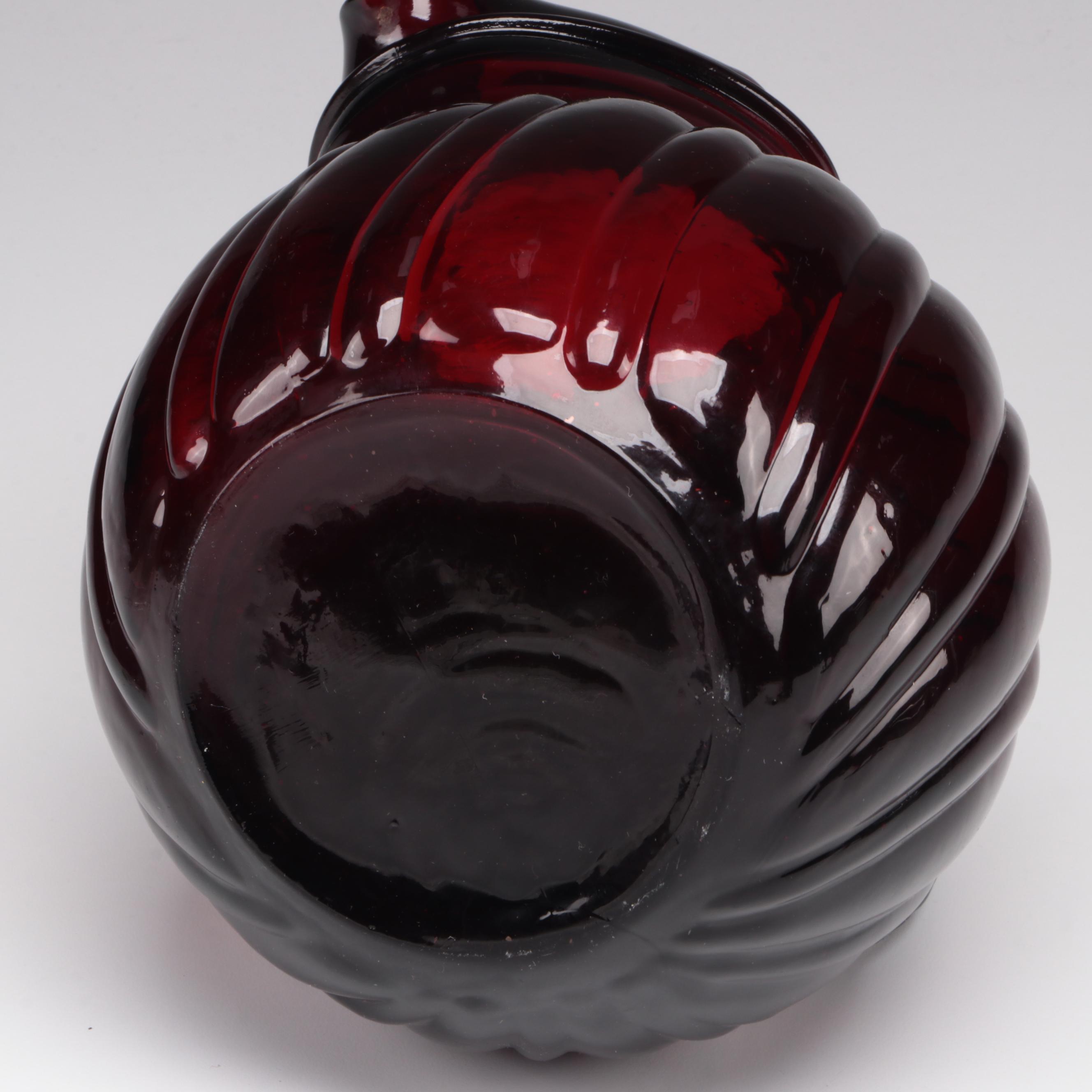 Anchor Hocking "Swirl Royal" Ruby Glass Ball Jug with Glass Water ...