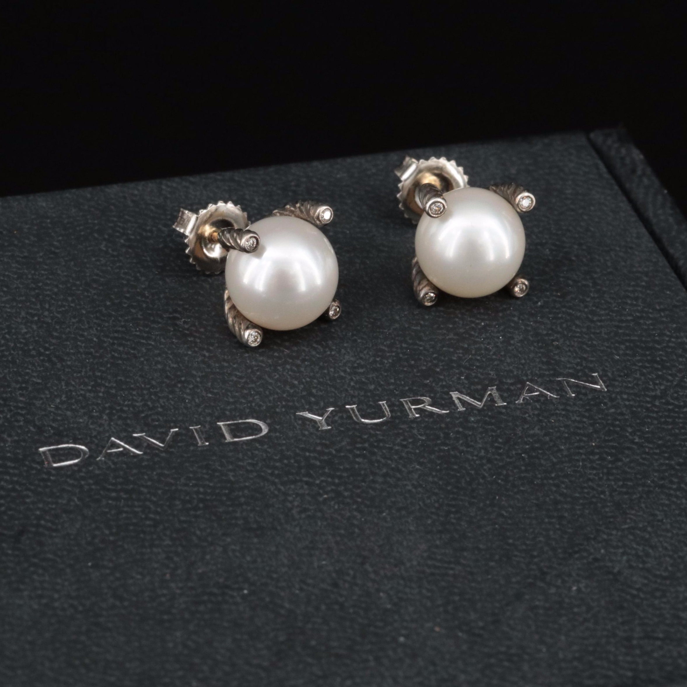 David Yurman Cable Collection Pearl and Diamond Stud Earrings | EBTH