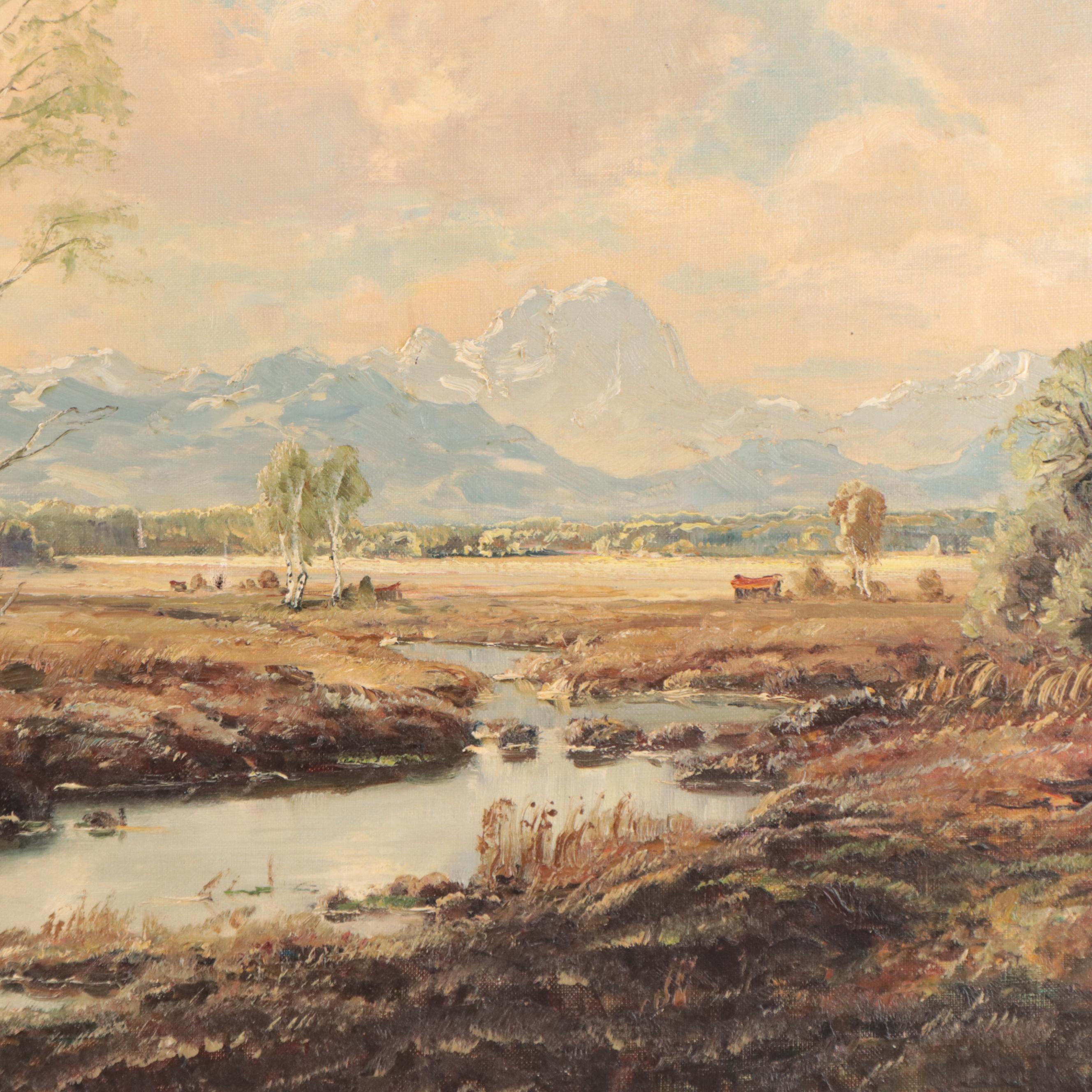 Josef Rolf Knobloch Oil Painting of Rural Mountainous Landscape, 1942 ...