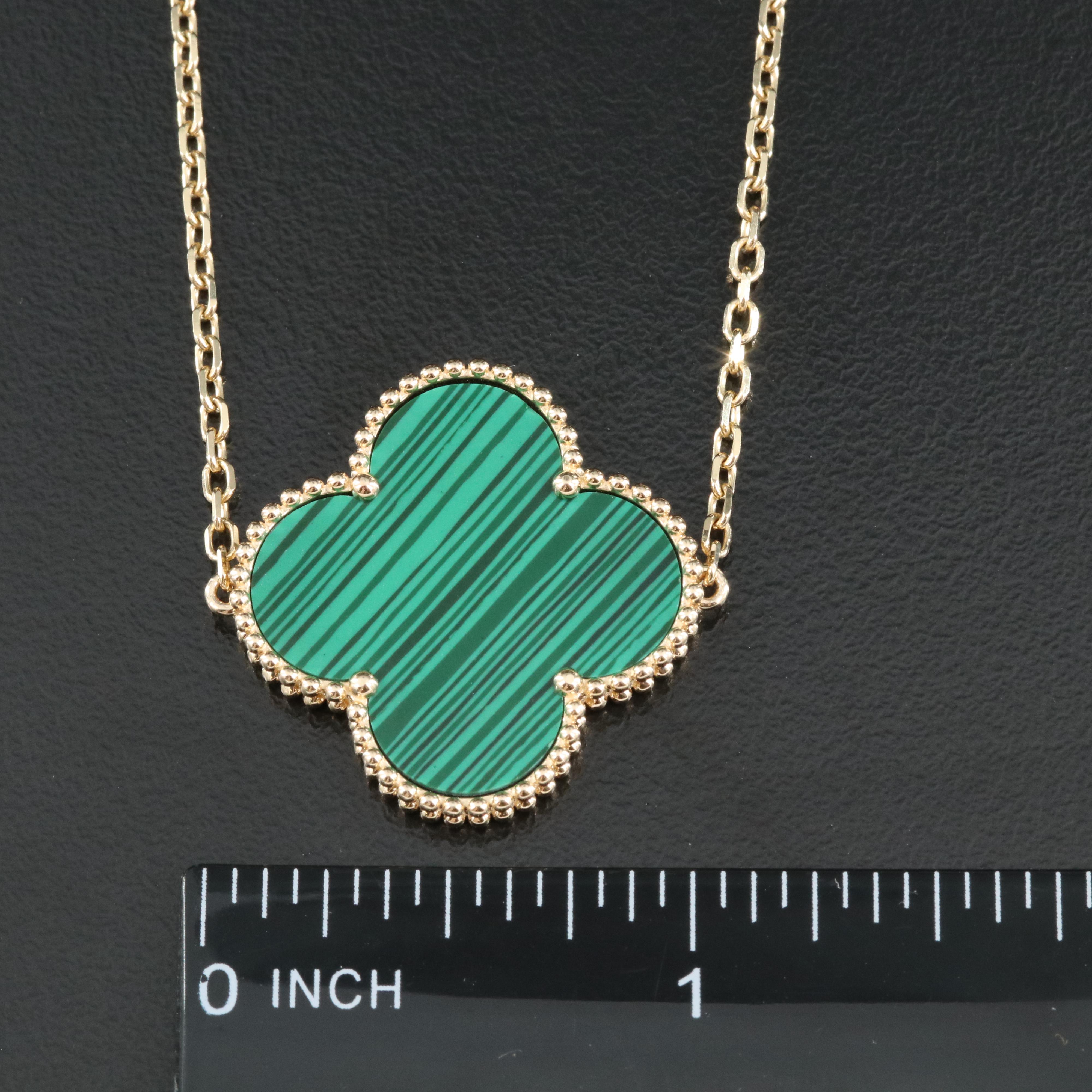 14K Faux Malachite Quatrefoil Station Necklace | EBTH