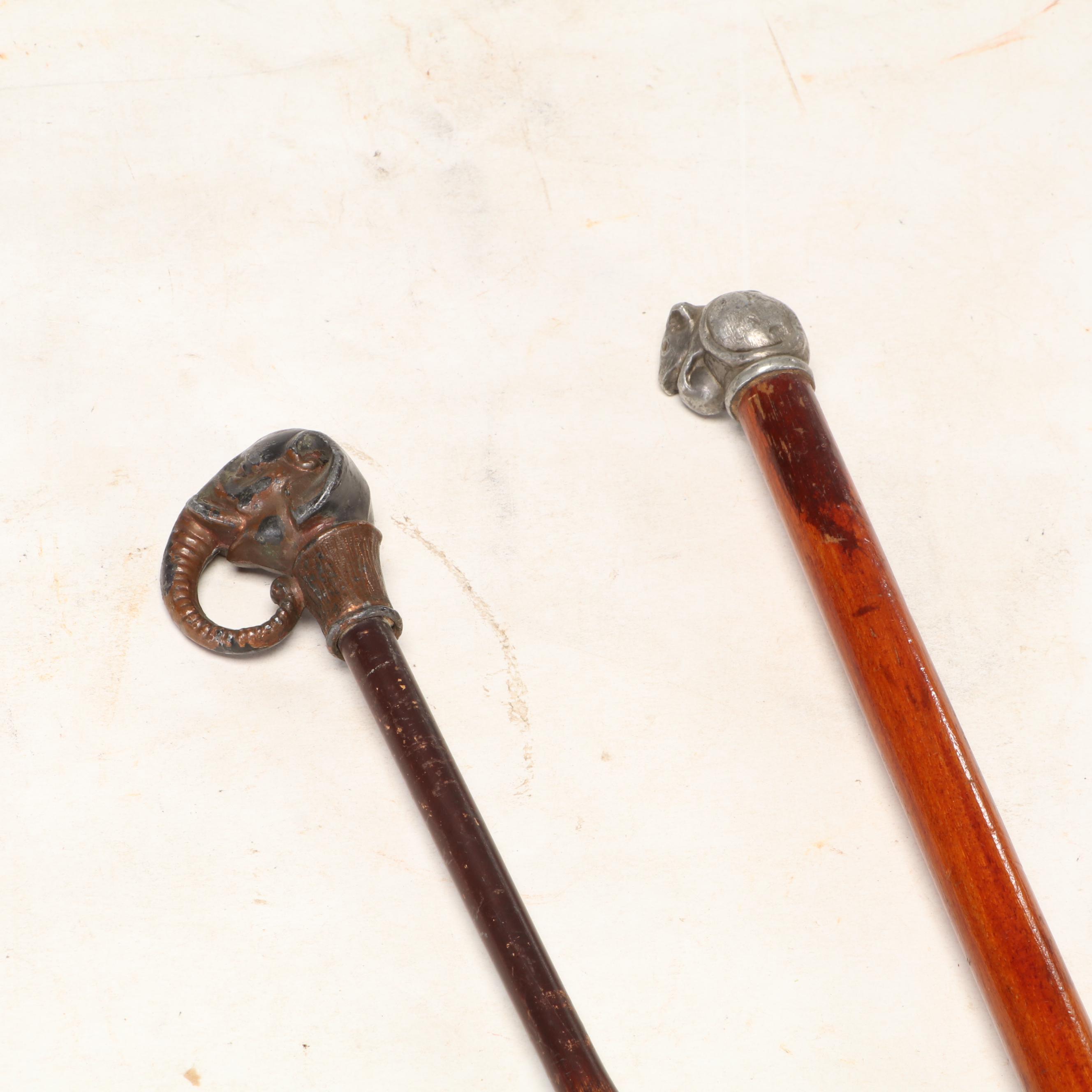 Metal and Ceramic Topped Painted Wood Carnival Canes, Early to Mid-20th ...