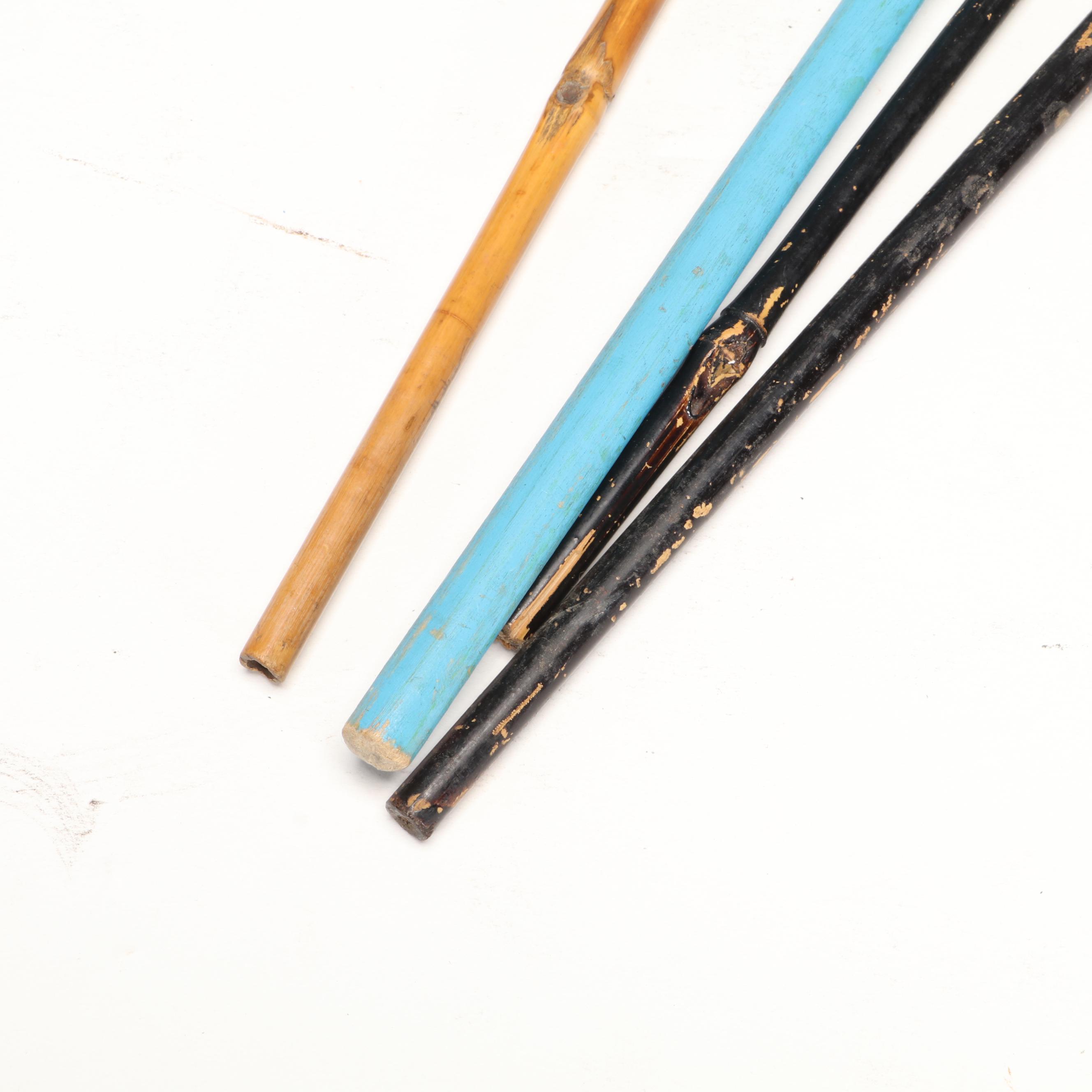 Metal and Ceramic Topped Painted Wood Carnival Canes, Early to Mid-20th ...