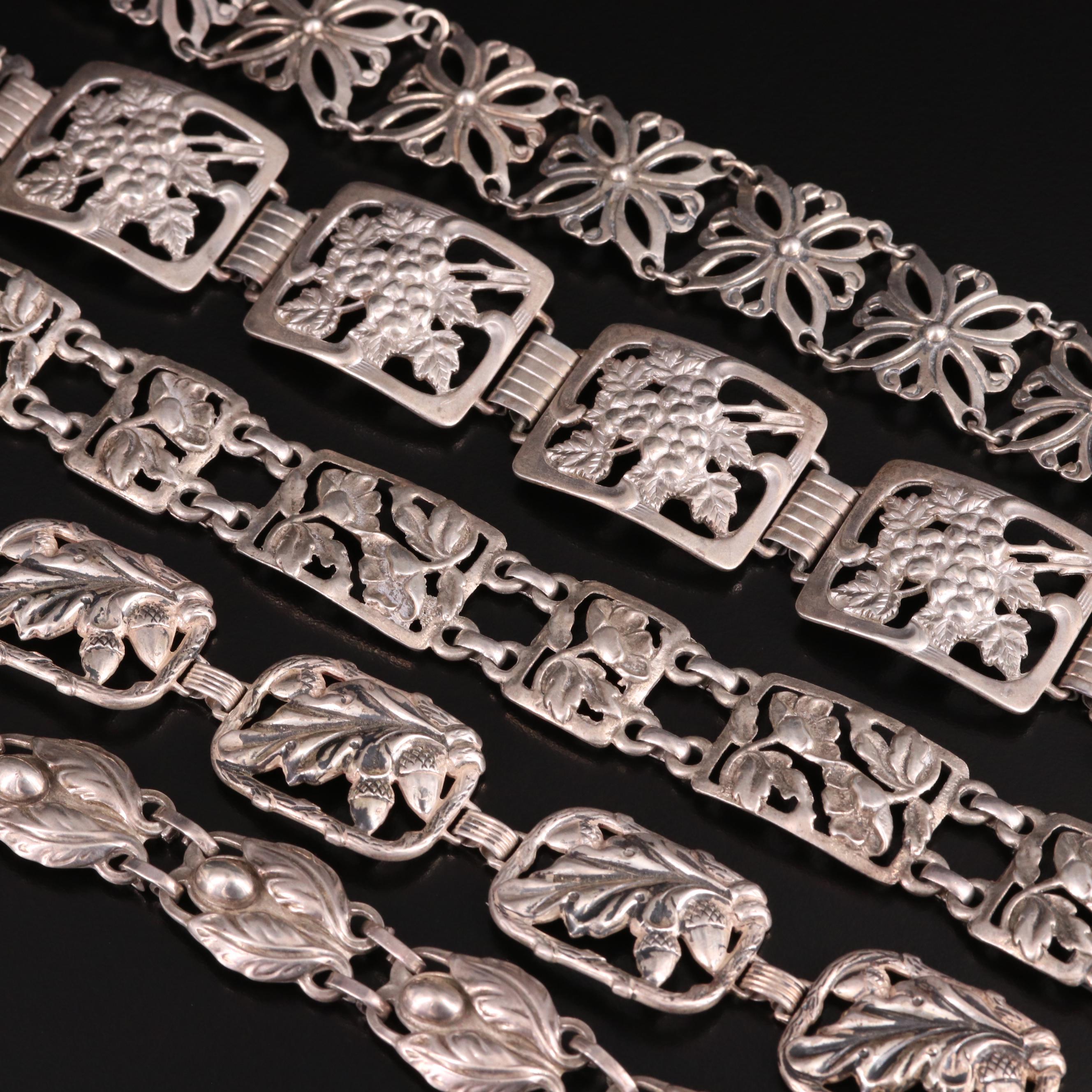 Vintage Sterling Panel Bracelets Featuring Mexican Made and Floral ...